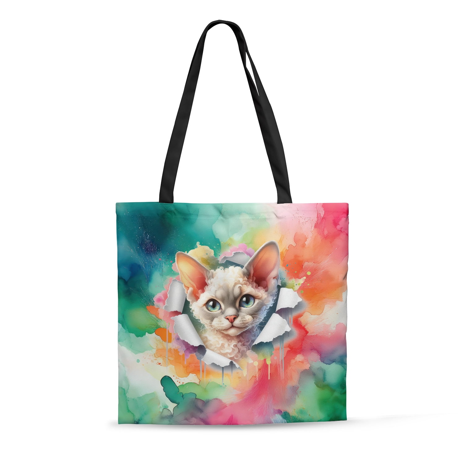 Funny Watercolor Adorable Devon Rex Peeking Through Torn Paper Effect ...