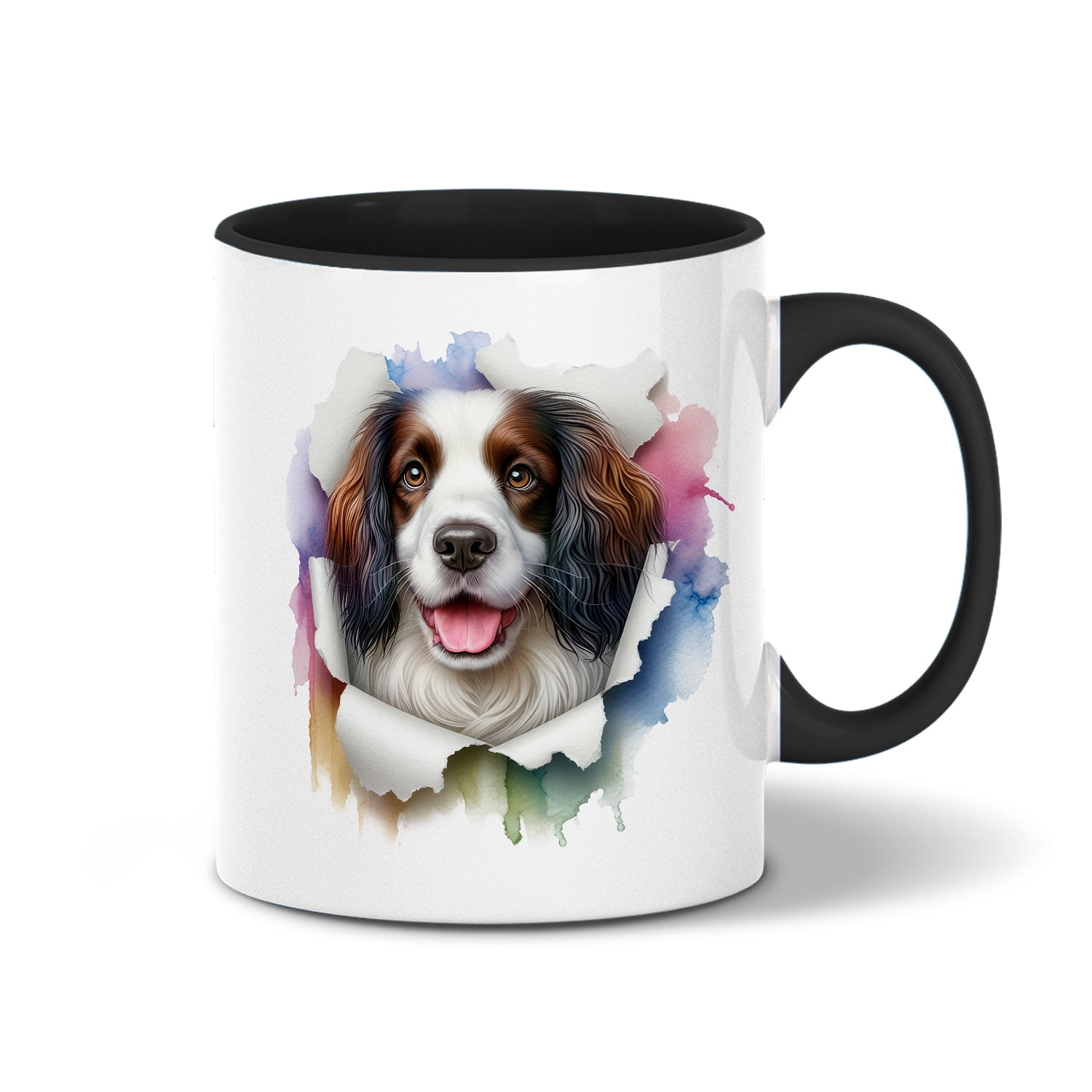 Funny Watercolor Adorable English Springer Spaniel Peeking Through Torn ...