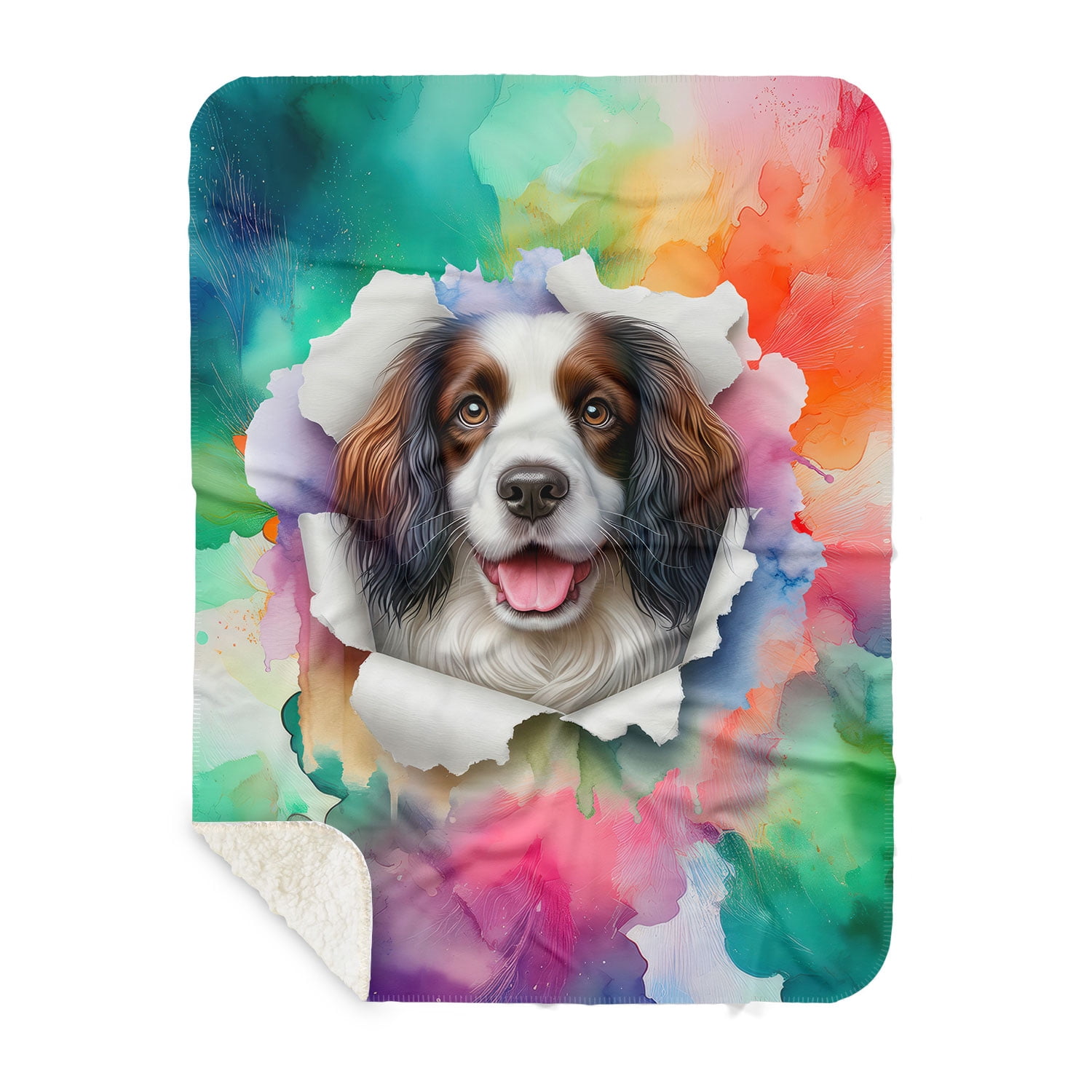 Funny Watercolor Adorable English Springer Spaniel Peeking Through Torn ...