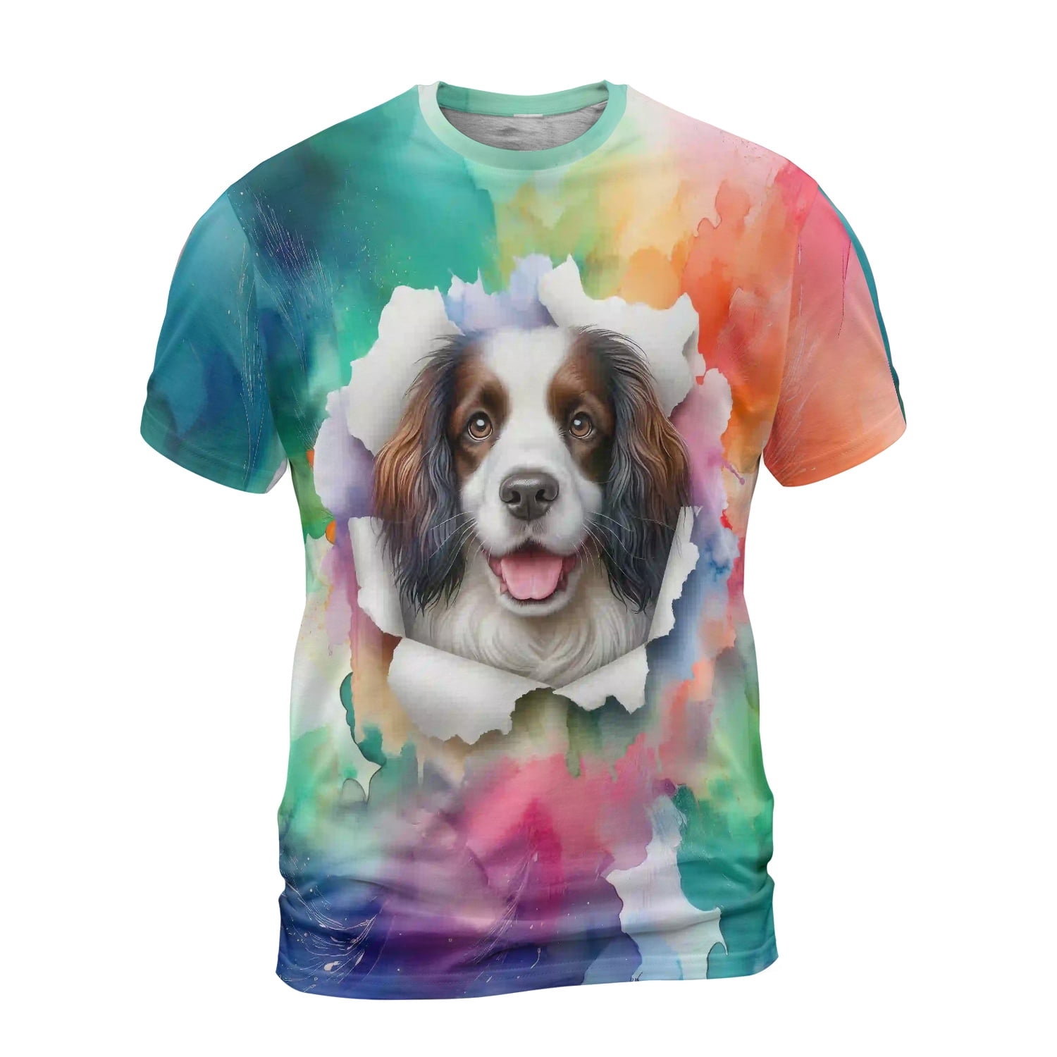 Funny Watercolor Adorable English Springer Spaniel Peeking Through Torn ...