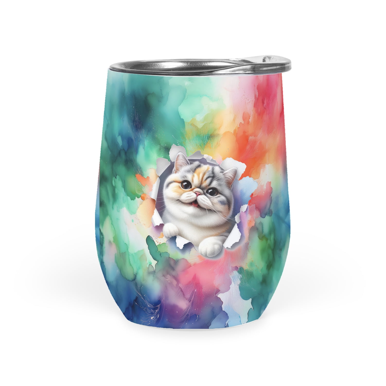 Funny Watercolor Adorable Exotic Shorthair Peeking Through Torn Paper ...