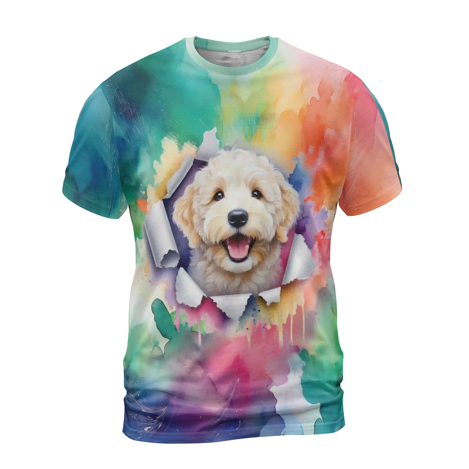 Funny Watercolor Adorable Goldendoodle Peeking Through Torn Paper ...
