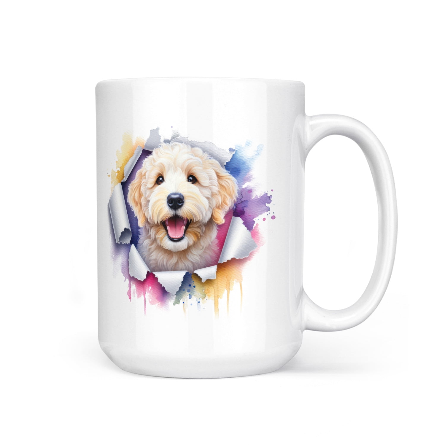 Funny Watercolor Adorable Goldendoodle Peeking Through Torn Paper ...