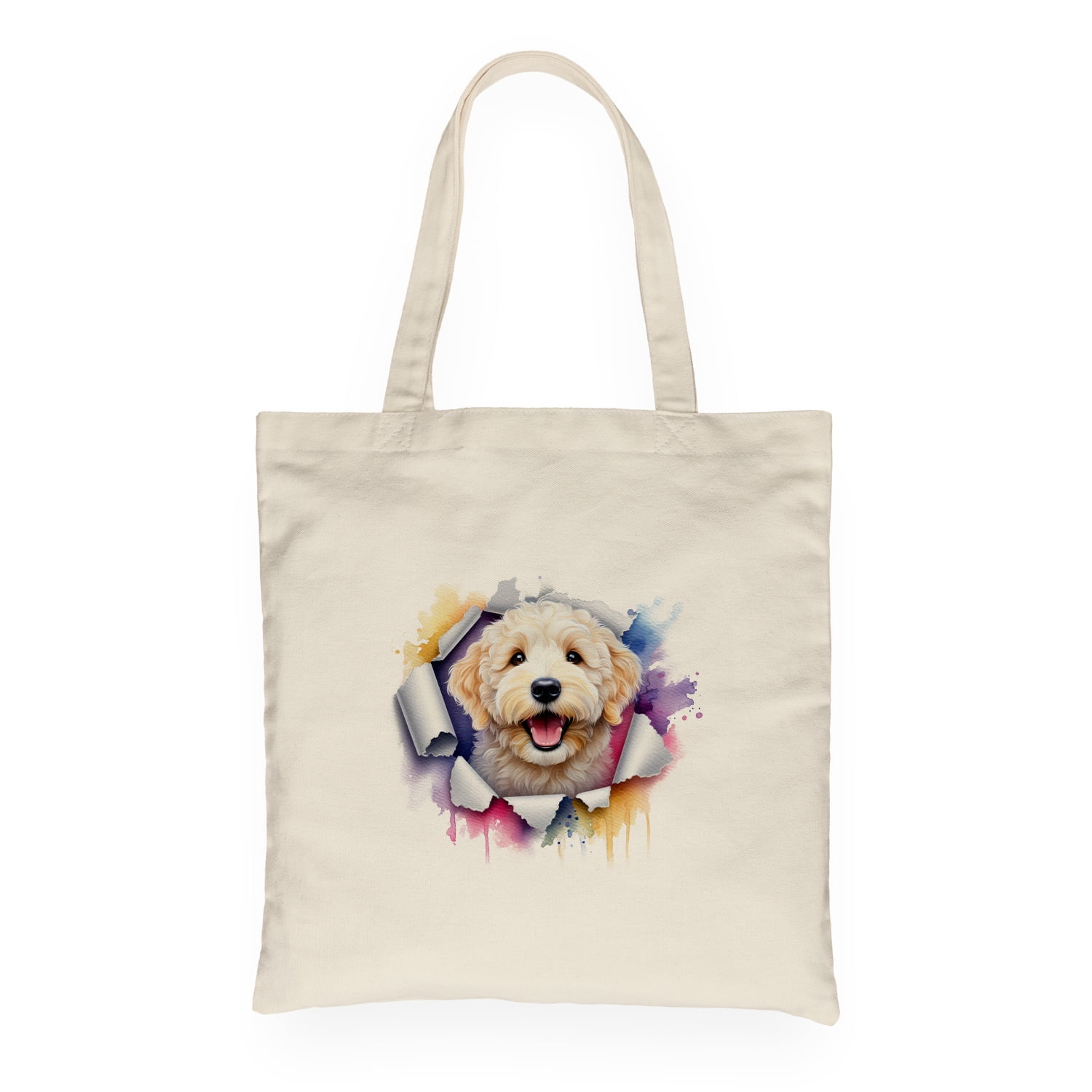 Funny Watercolor Adorable Goldendoodle Peeking Through Torn Paper ...