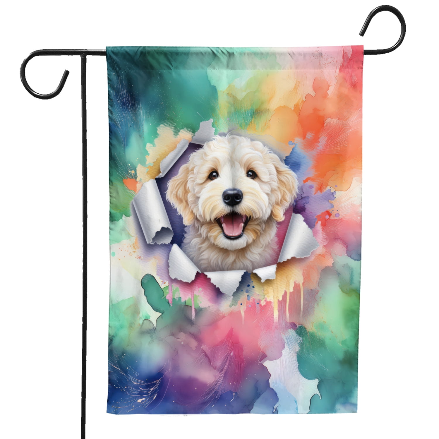 Funny Watercolor Adorable Goldendoodle Peeking Through Torn Paper ...