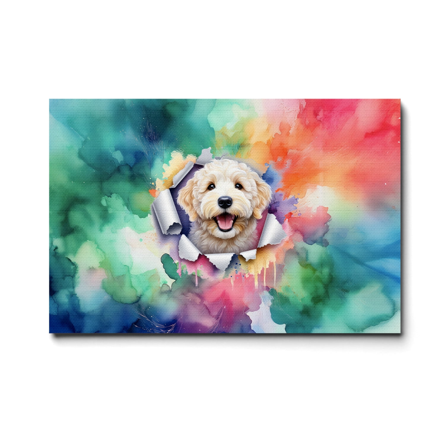 Funny Watercolor Adorable Goldendoodle Peeking Through Torn Paper ...