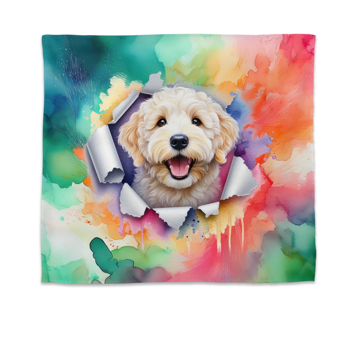 Funny Watercolor Adorable Goldendoodle Peeking Through Torn Paper ...