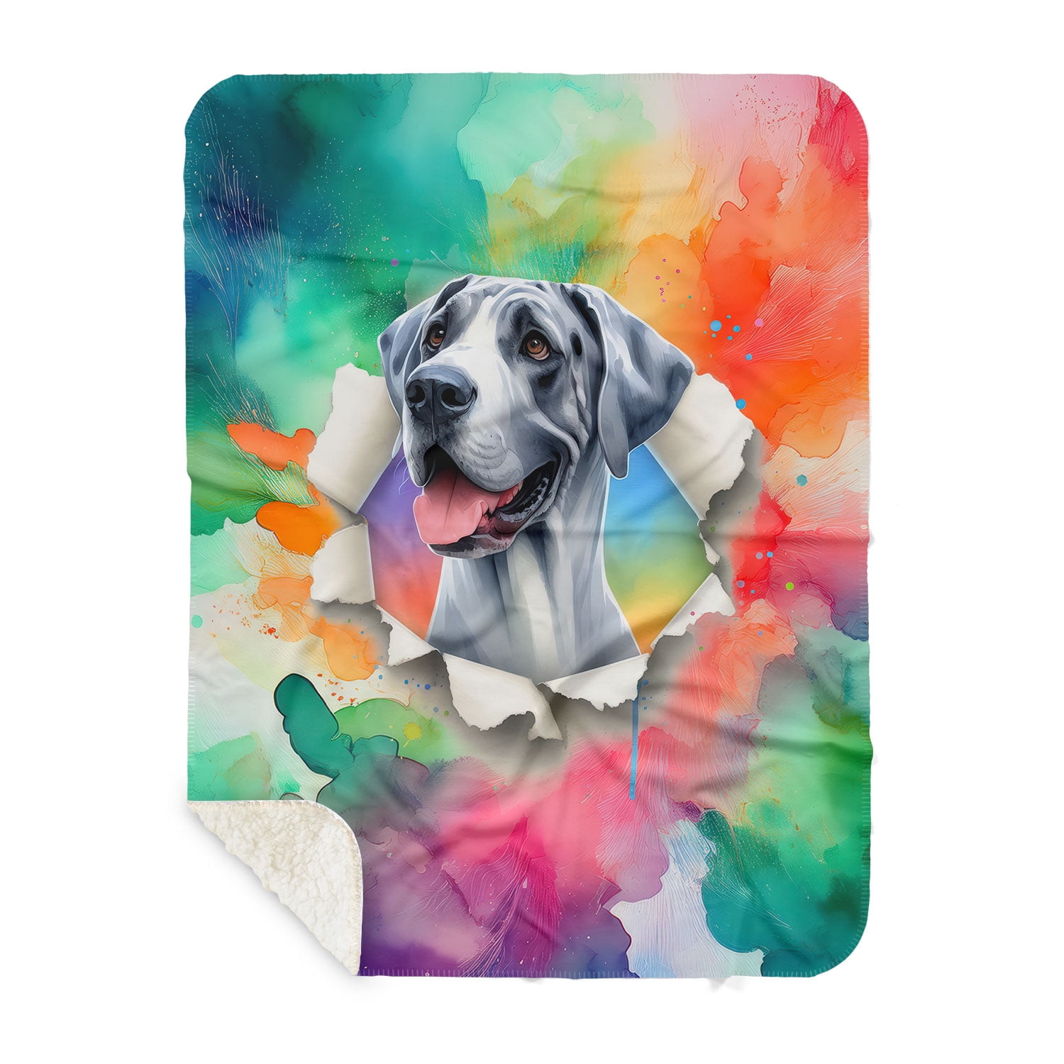 Funny Watercolor Adorable Great Dane Peeking Through Torn Paper Effect ...