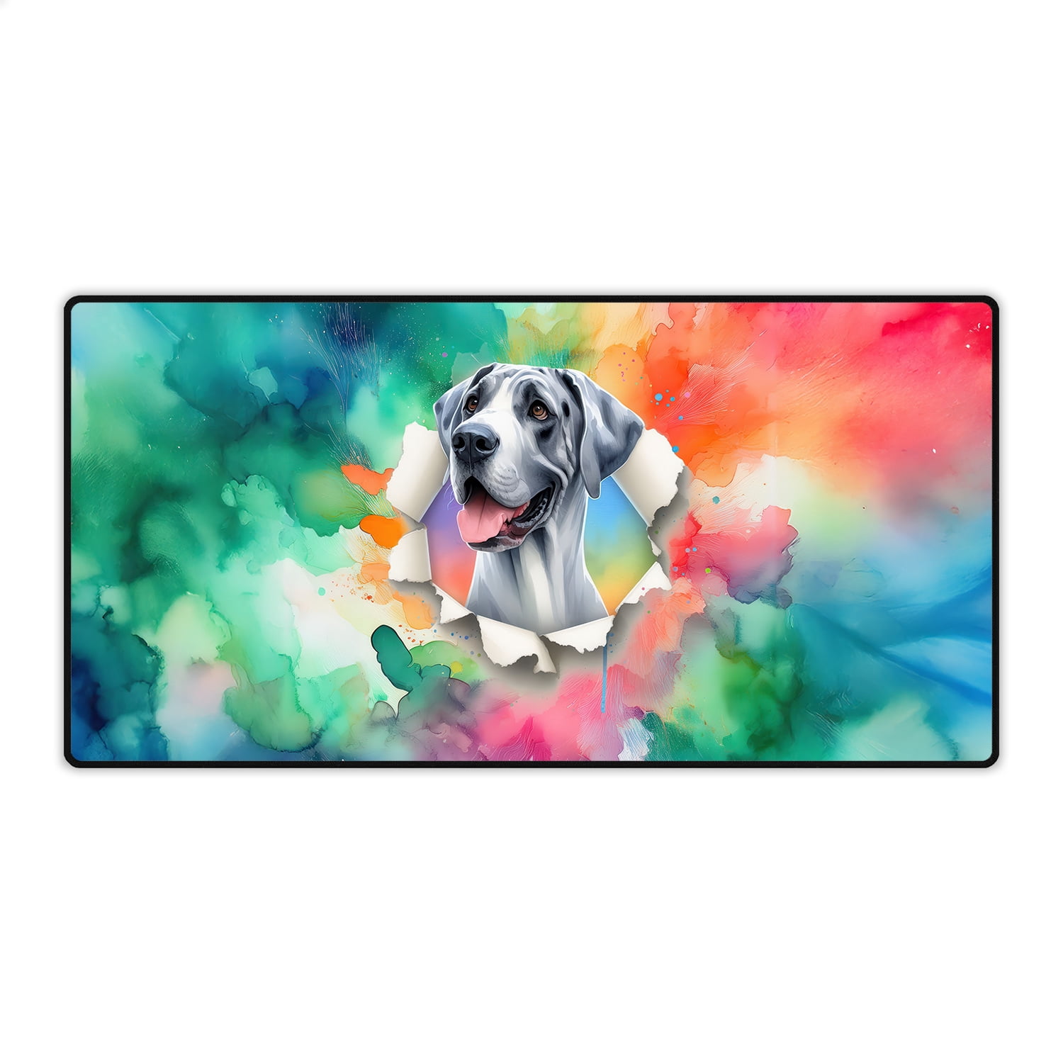 Funny Watercolor Adorable Great Dane Peeking Through Torn Paper Effect ...