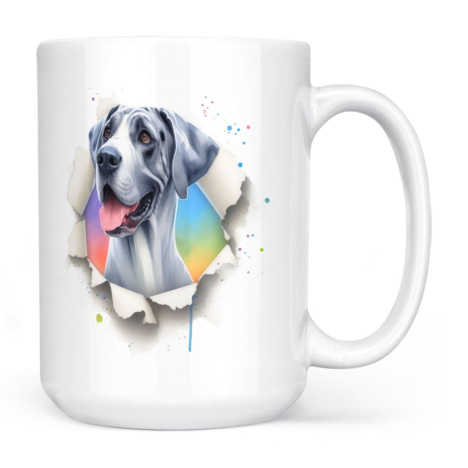 Funny Watercolor Adorable Great Dane Peeking Through Torn Paper Effect ...