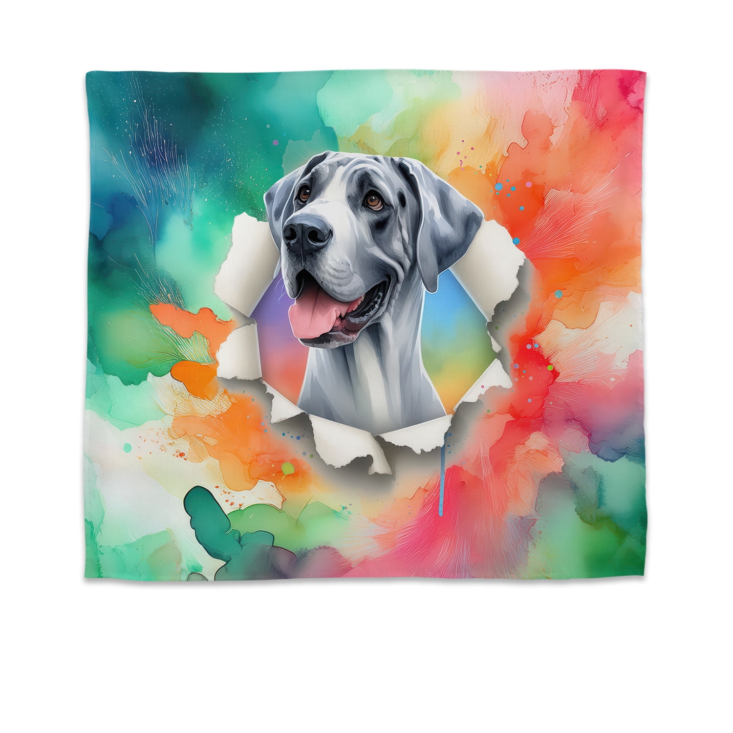Funny Watercolor Adorable Great Dane Peeking Through Torn Paper Effect ...