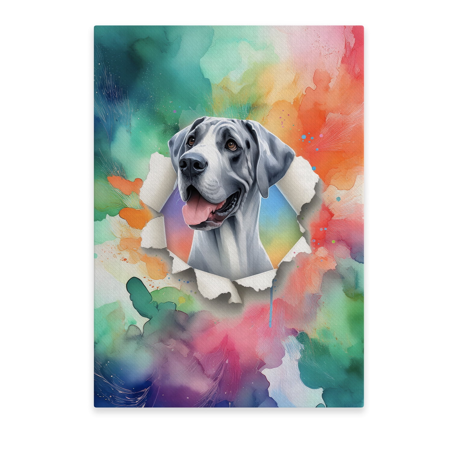 Funny Watercolor Adorable Great Dane Peeking Through Torn Paper Effect ...