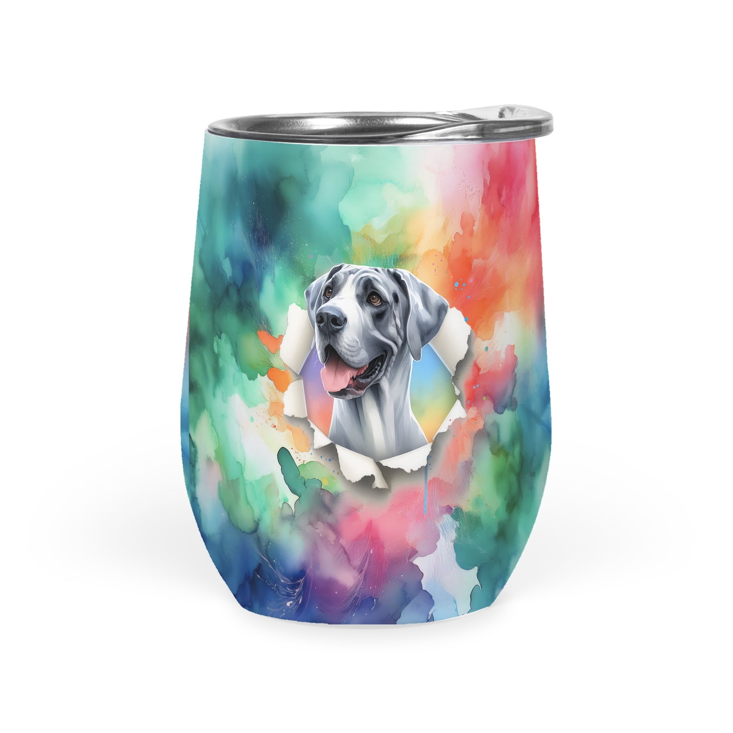 Funny Watercolor Adorable Great Dane Peeking Through Torn Paper Effect ...