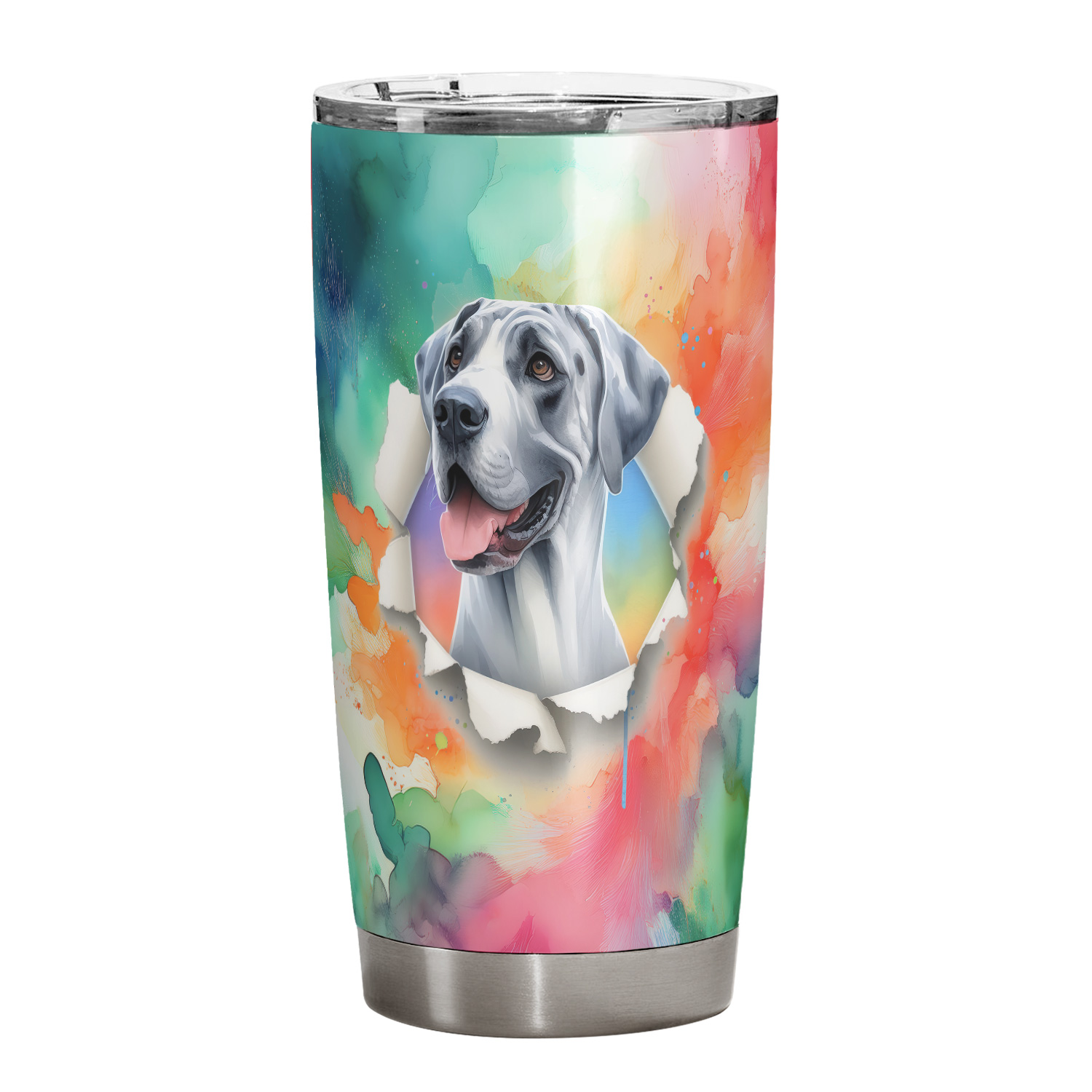 Funny Watercolor Adorable Great Dane Peeking Through Torn Paper Effect ...