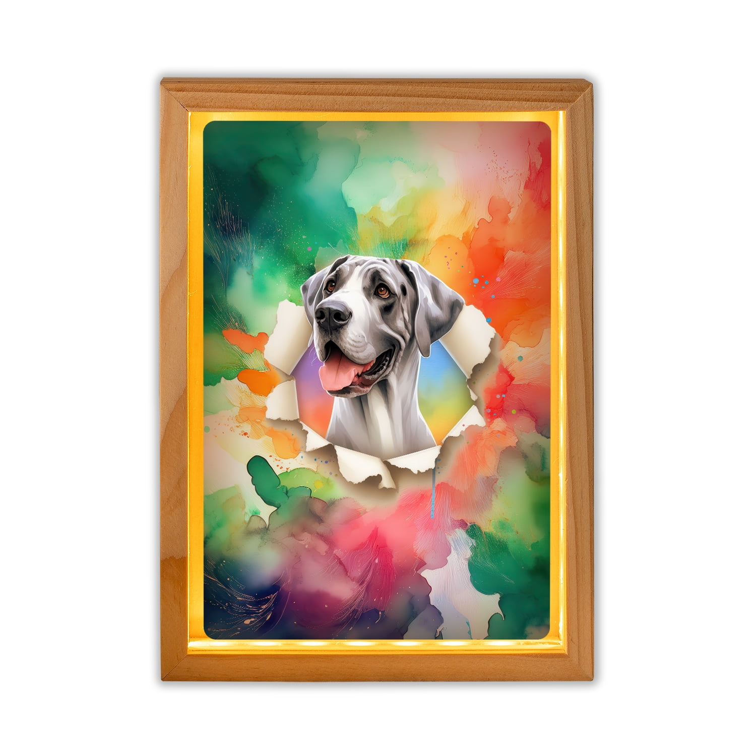 Funny Watercolor Adorable Great Dane Peeking Through Torn Paper Effect ...