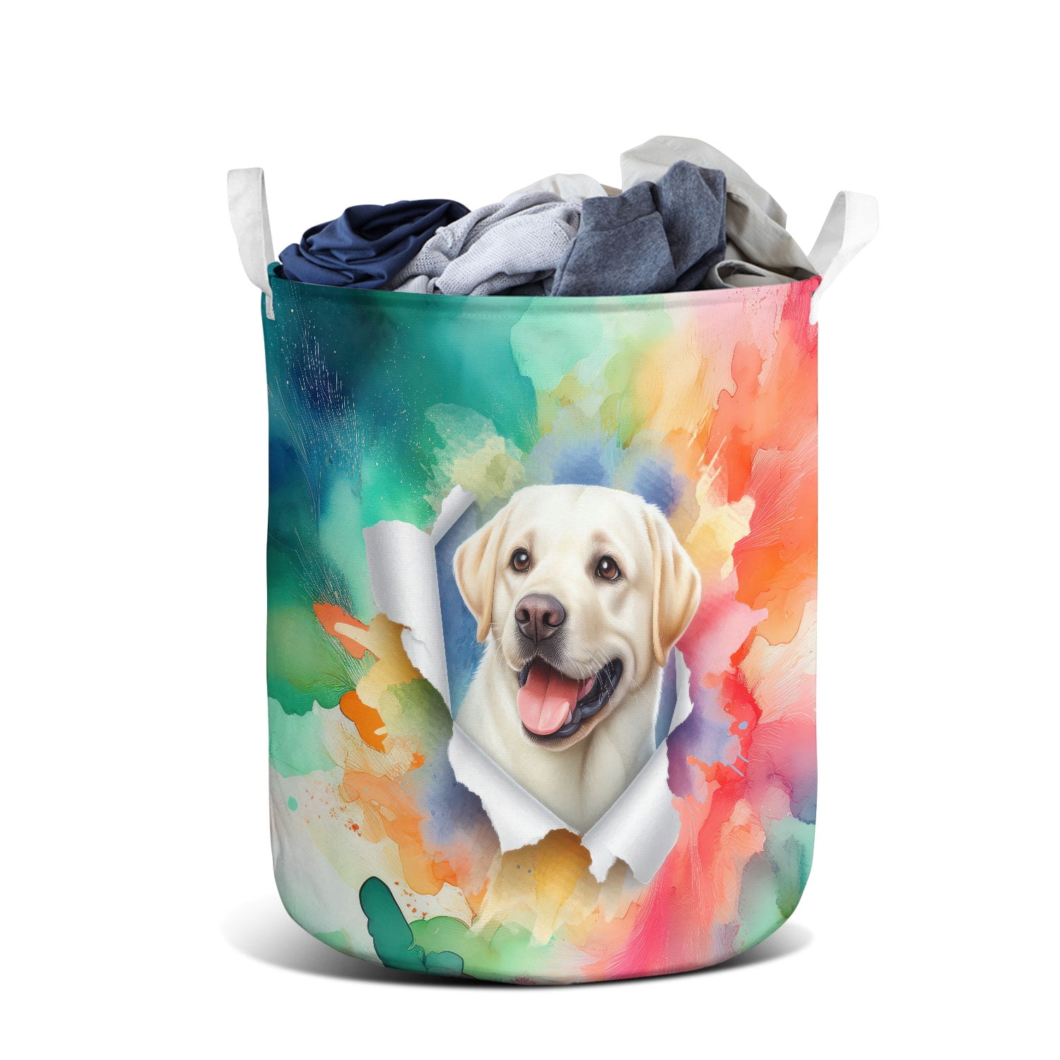 Funny Watercolor Adorable Labrador Retriever Peeking Through Torn Paper ...