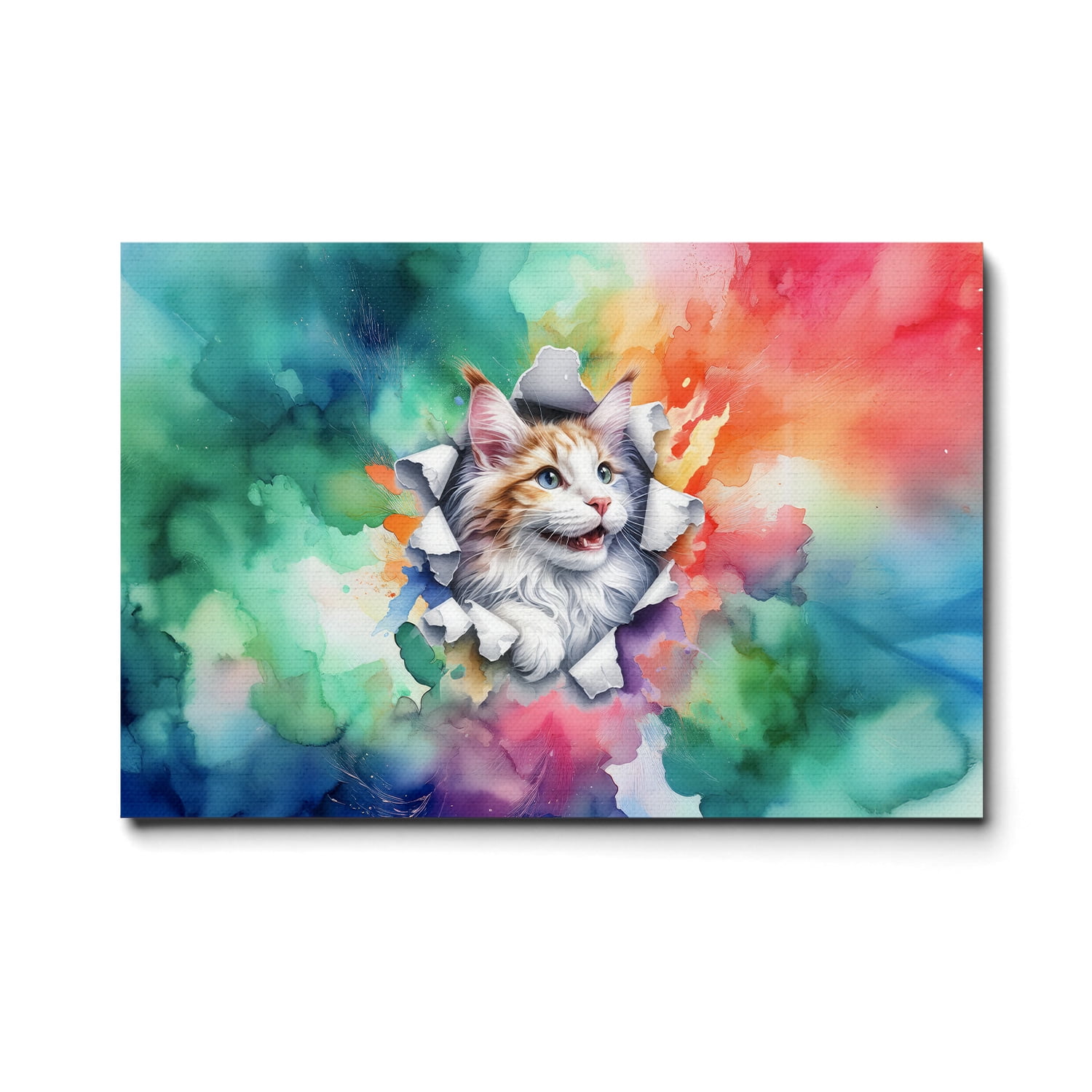 Funny Watercolor Adorable Maine Coon Peeking Through Torn Paper Effect ...
