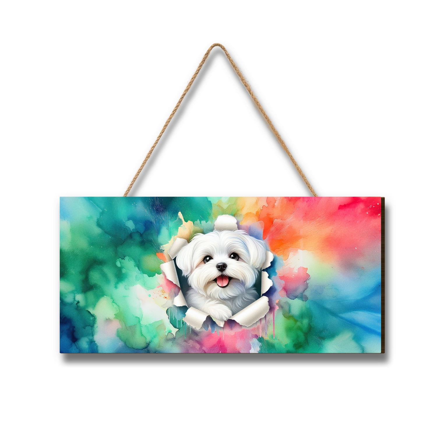 Funny Watercolor Adorable Maltese Peeking Through Torn Paper Effect ...
