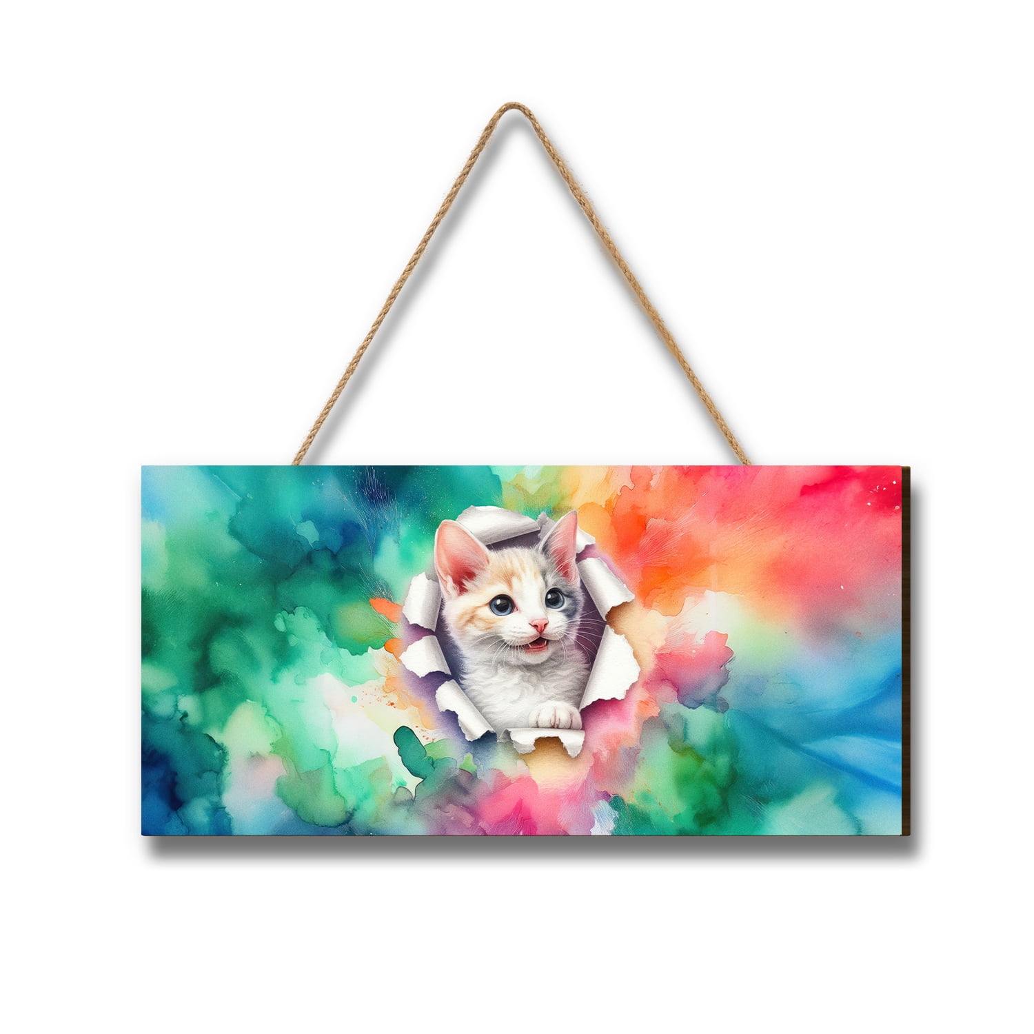 Funny Watercolor Adorable Manx Peeking Through Torn Paper Effect ...