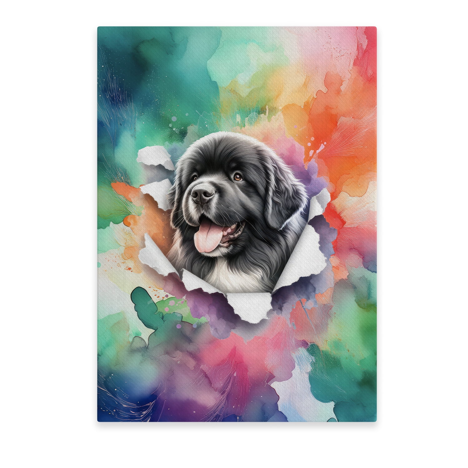 Funny Watercolor Adorable Newfoundland Peeking Through Torn Paper ...