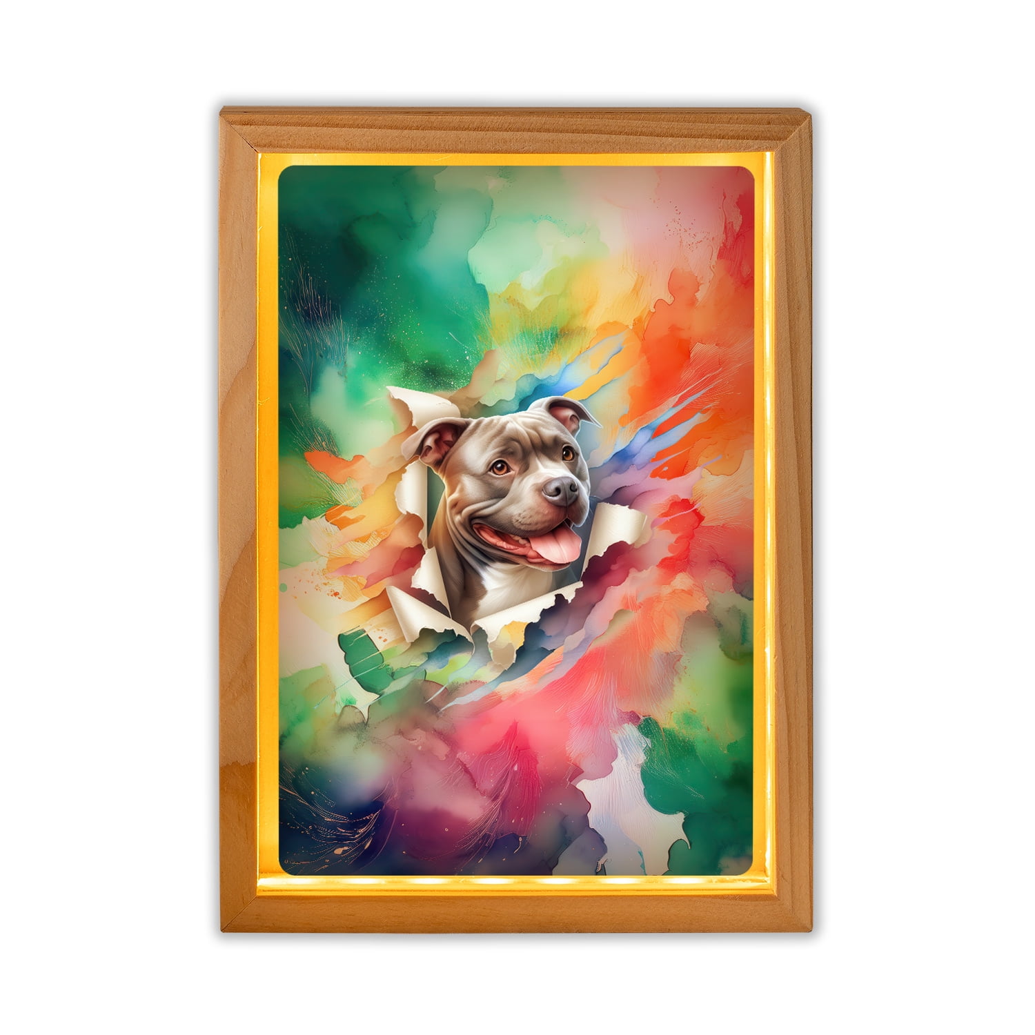 Funny Watercolor Adorable Pitbull Peeking Through Torn Paper Effect ...