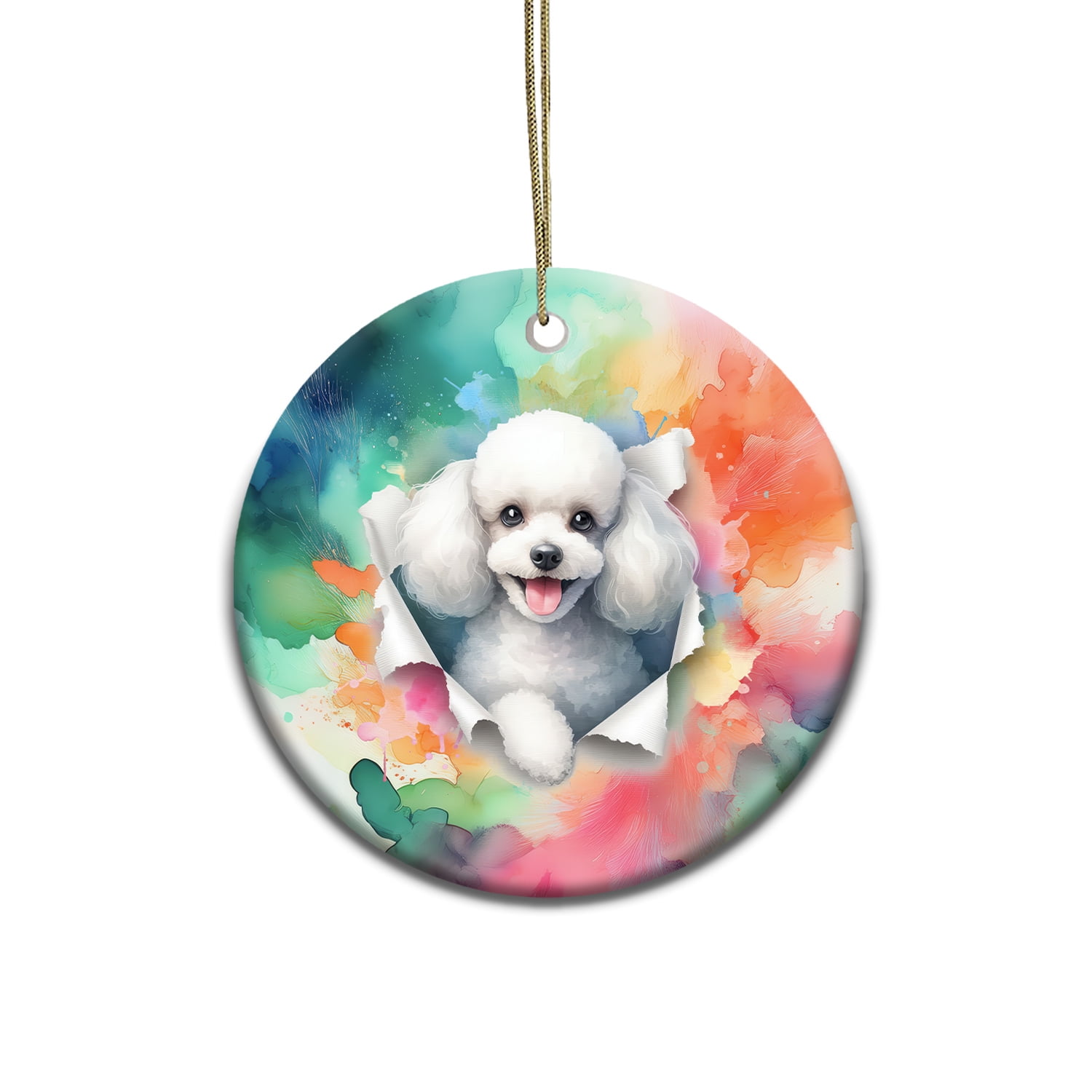 Funny Watercolor Adorable Poodle Peeking Through Torn Paper Effect ...