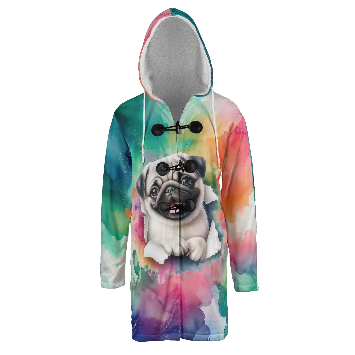 Funny Watercolor Adorable Pug Peeking Through Torn Paper Effect All ...