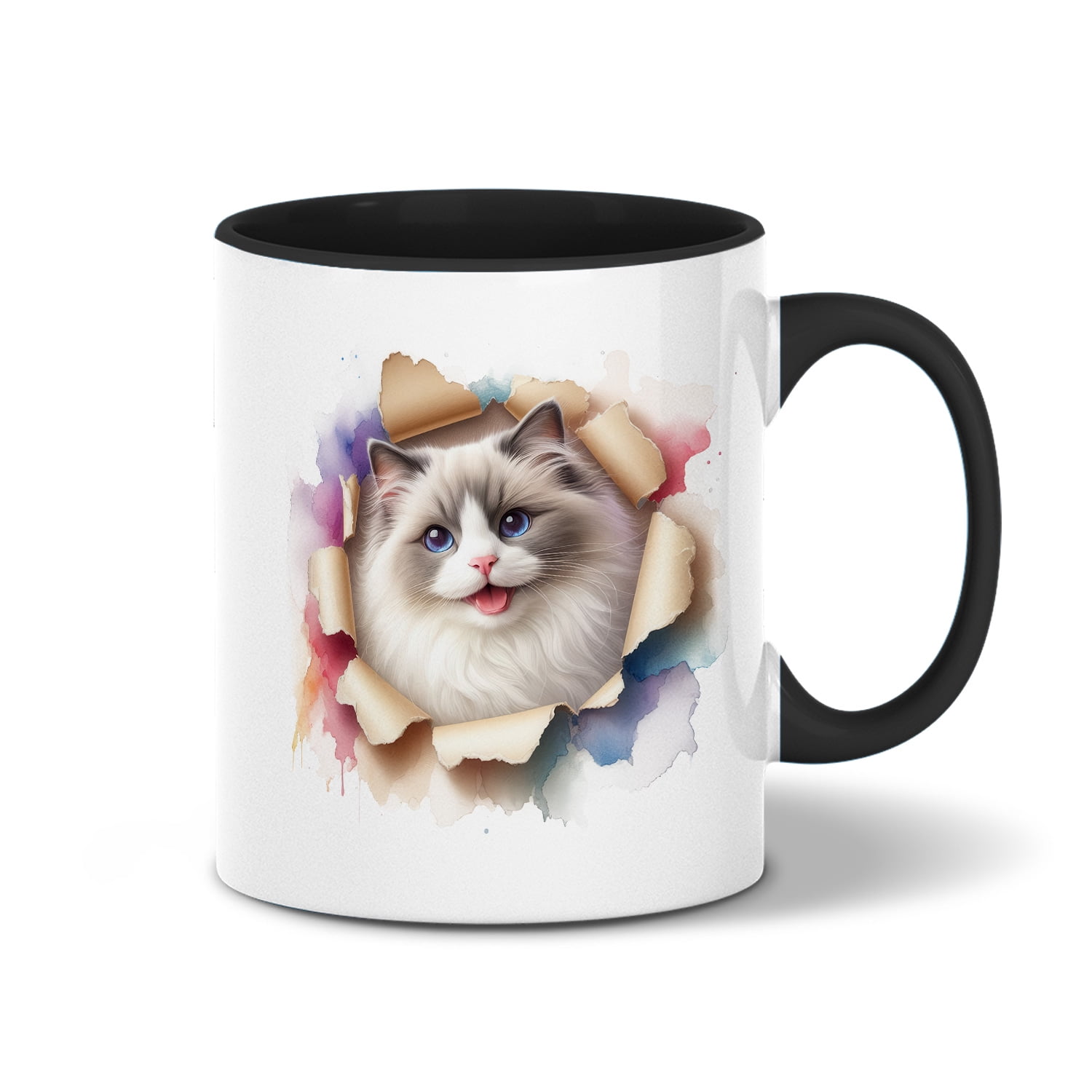 Funny Watercolor Adorable Ragdoll Peeking Through Torn Paper Effect ...