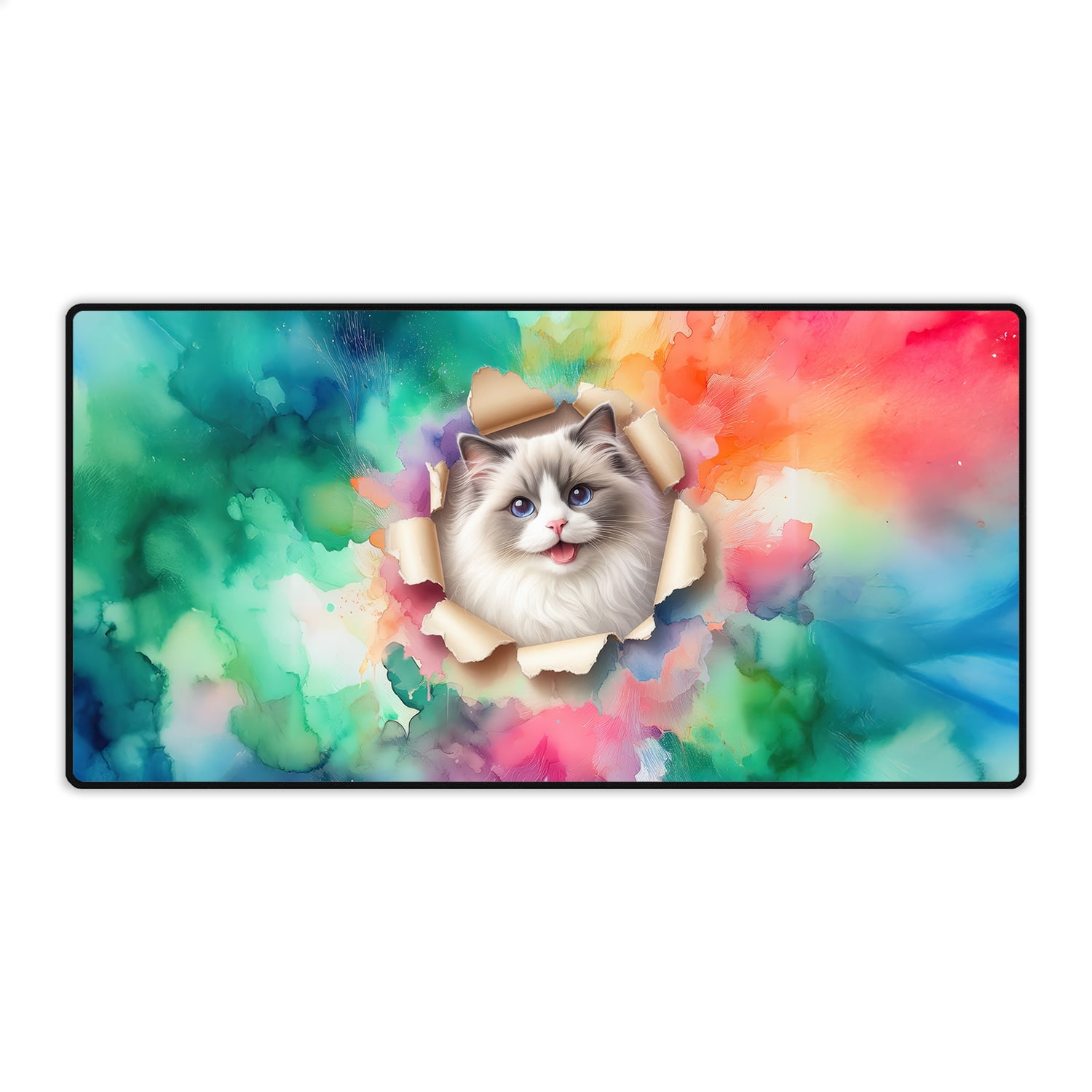 Funny Watercolor Adorable Ragdoll Peeking Through Torn Paper Effect ...