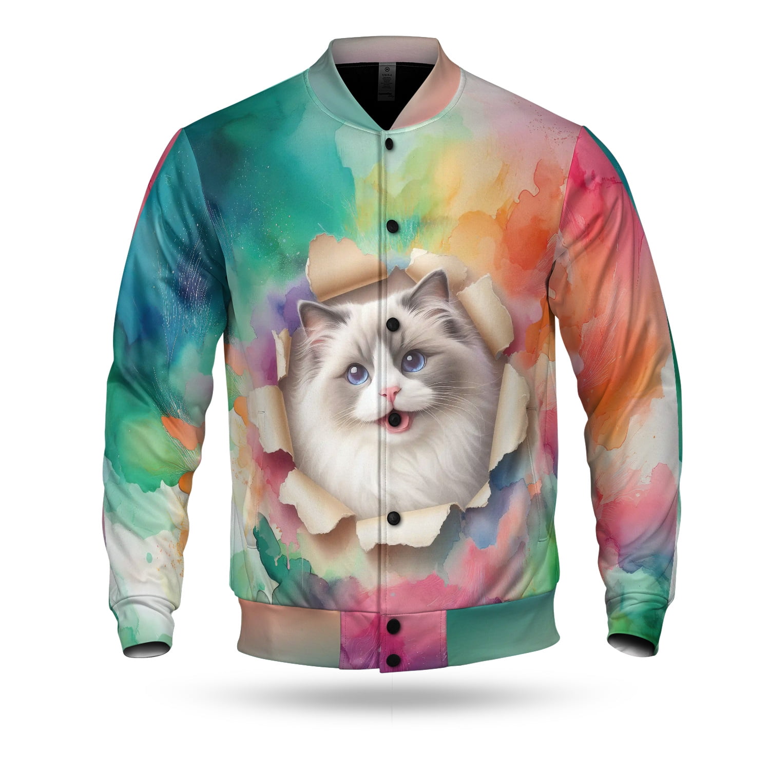 Funny Watercolor Adorable Ragdoll Peeking Through Torn Paper Effect All ...