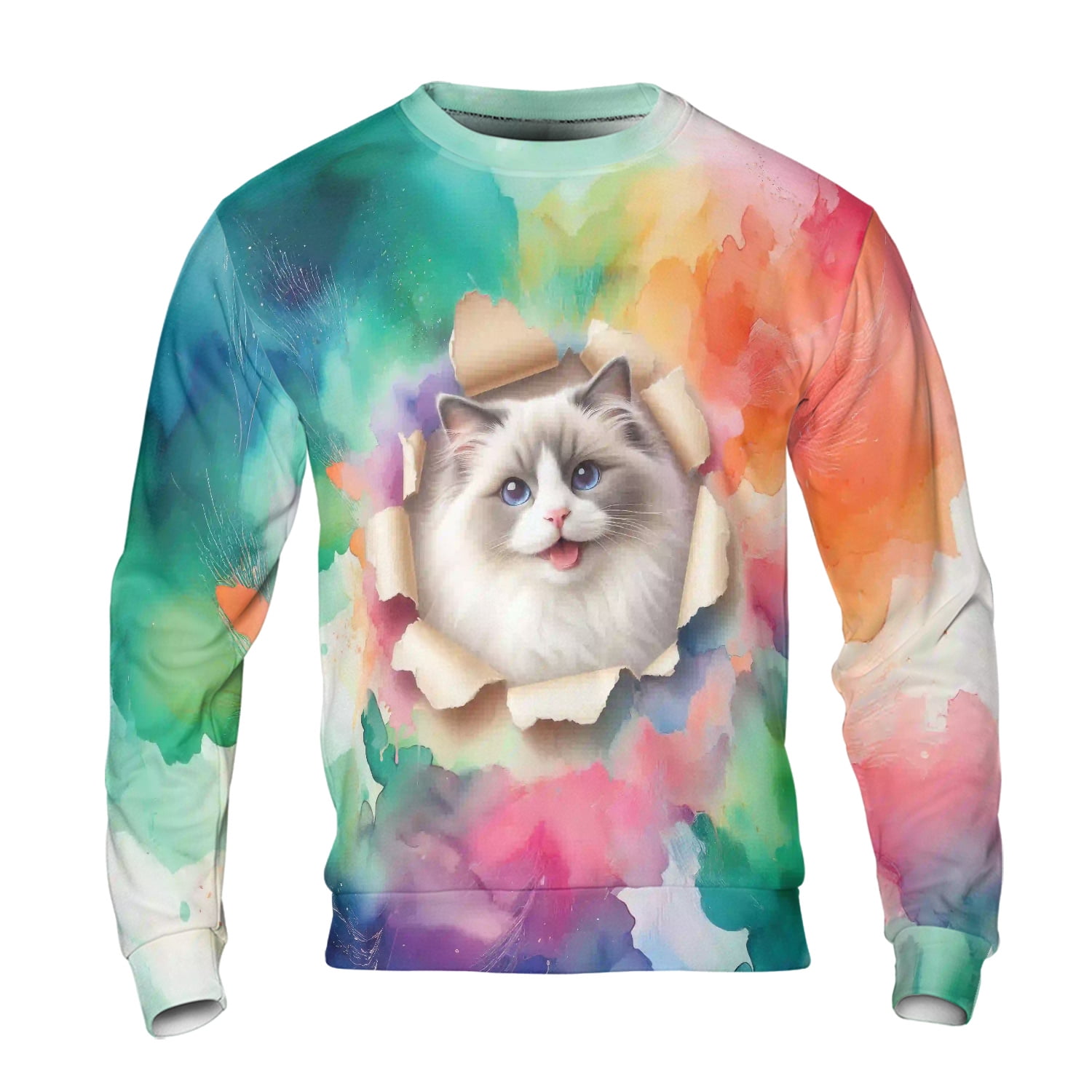 Funny Watercolor Adorable Ragdoll Peeking Through Torn Paper Effect All ...