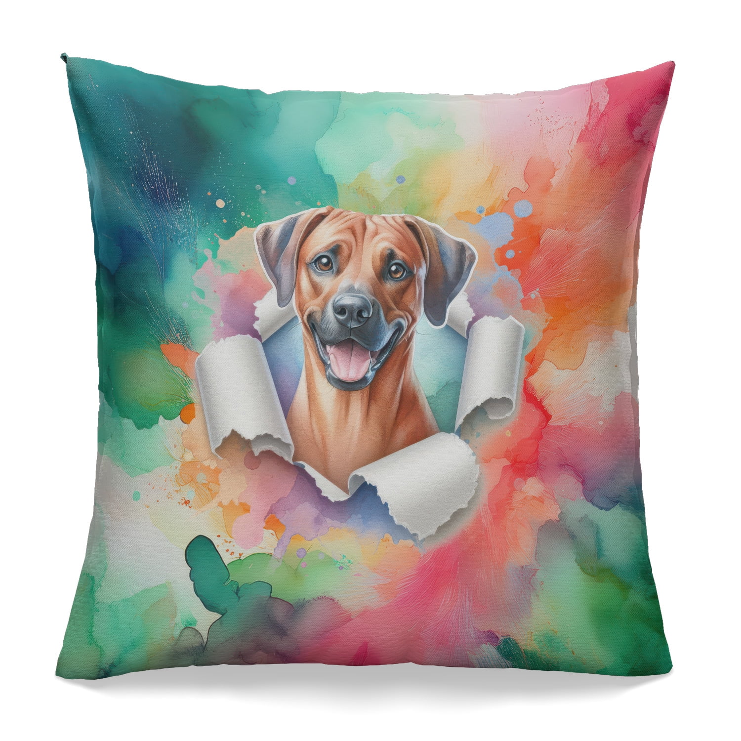 Funny Watercolor Adorable Rhodesian Ridgeback Peeking Through Torn ...