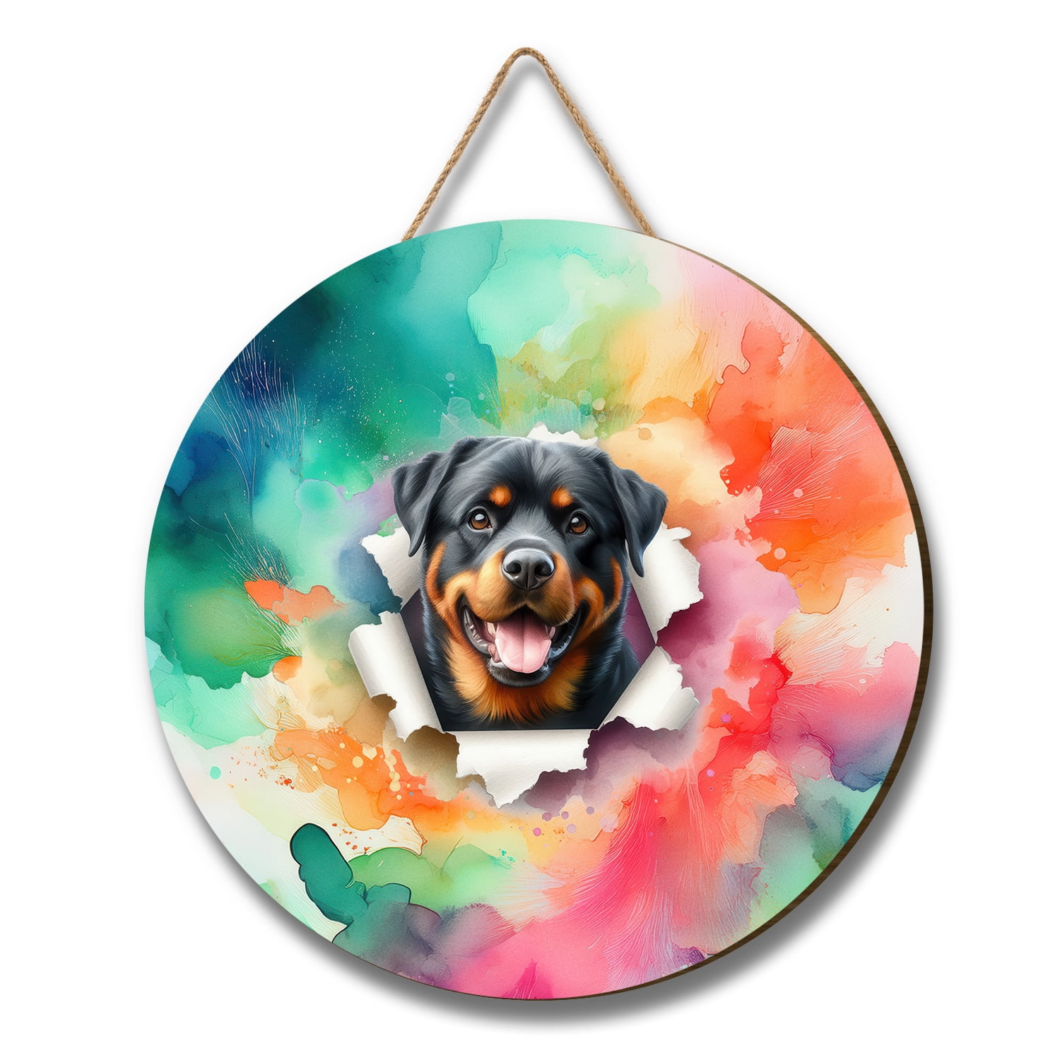Funny Watercolor Adorable Rottweiler Peeking Through Torn Paper Effect ...