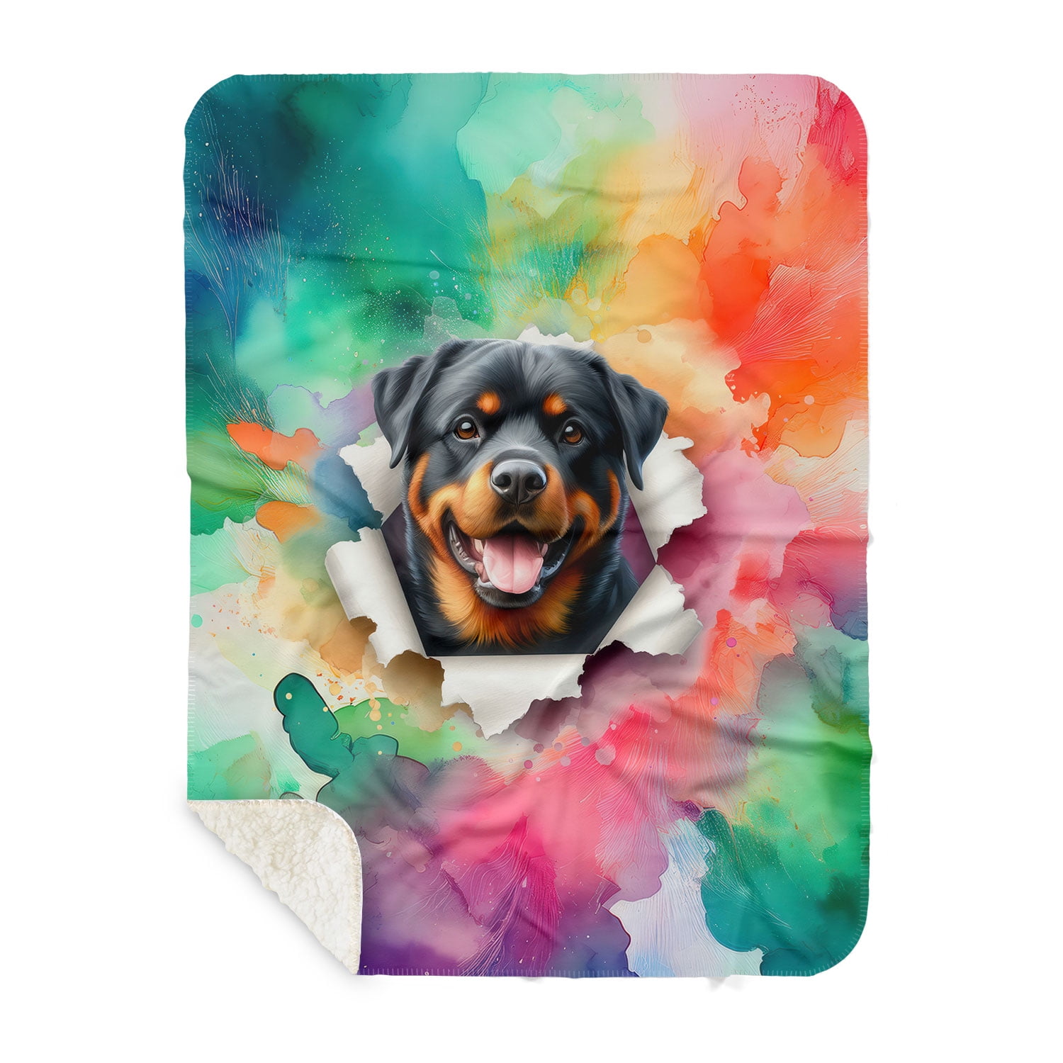 Funny Watercolor Adorable Rottweiler Peeking Through Torn Paper Effect ...