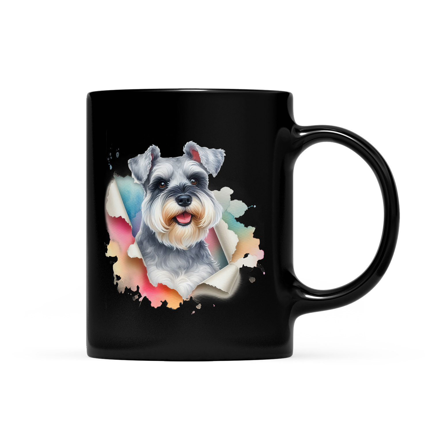 Funny Watercolor Adorable Schnauzer Peeking Through Torn Paper Effect ...
