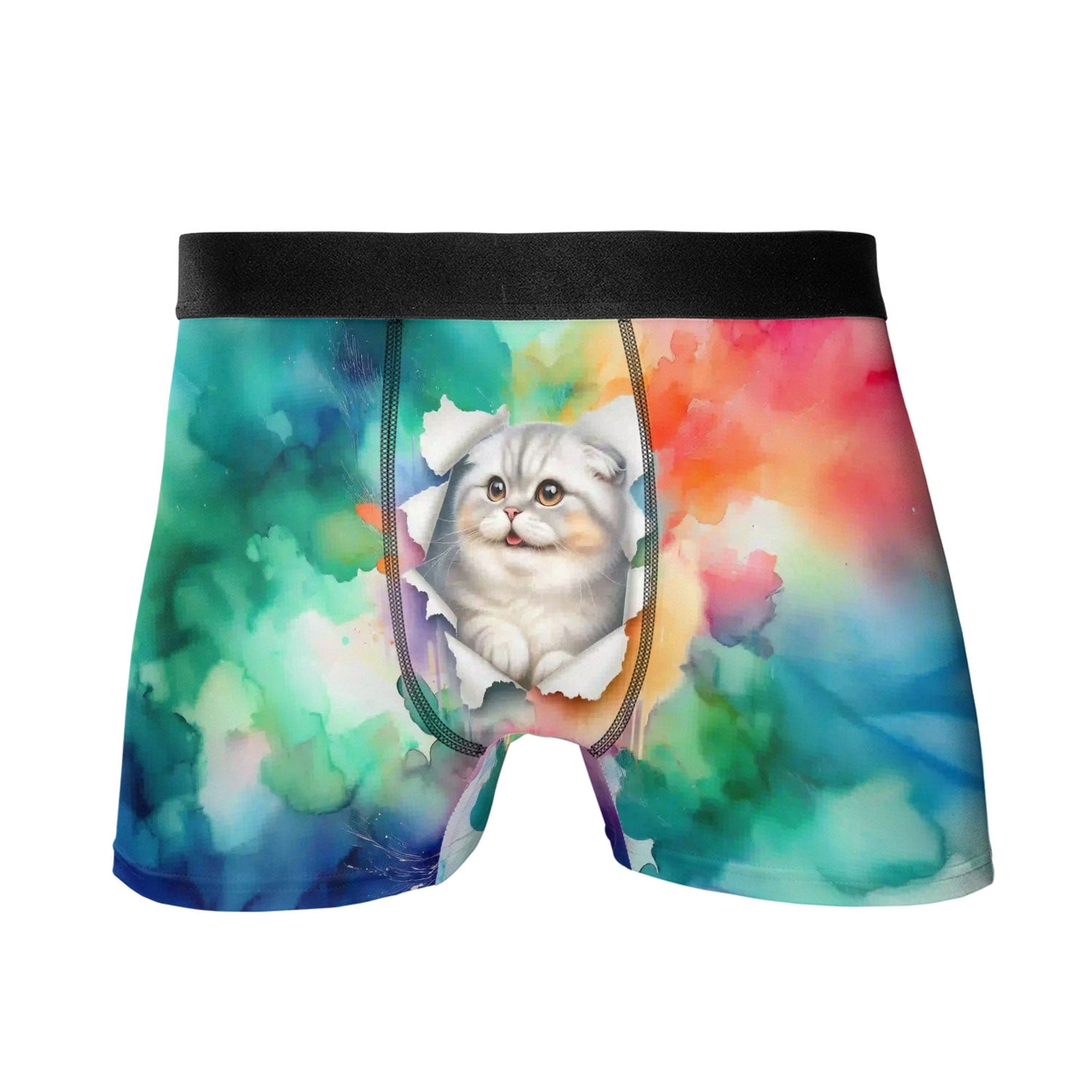 Funny Watercolor Adorable Scottish Fold Peeking Through Torn Paper ...