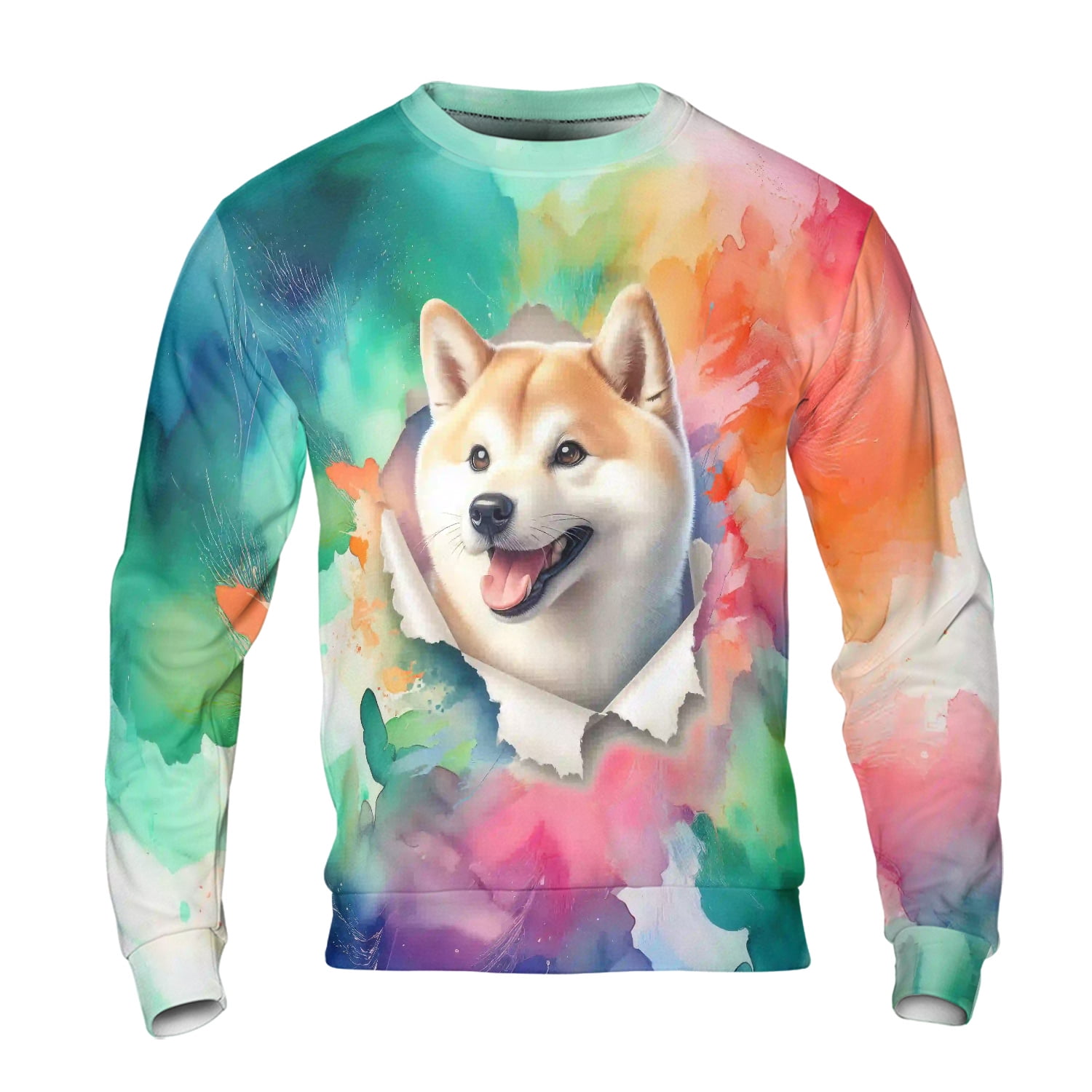 Funny Watercolor Adorable Shiba Inu Peeking Through Torn Paper Effect ...