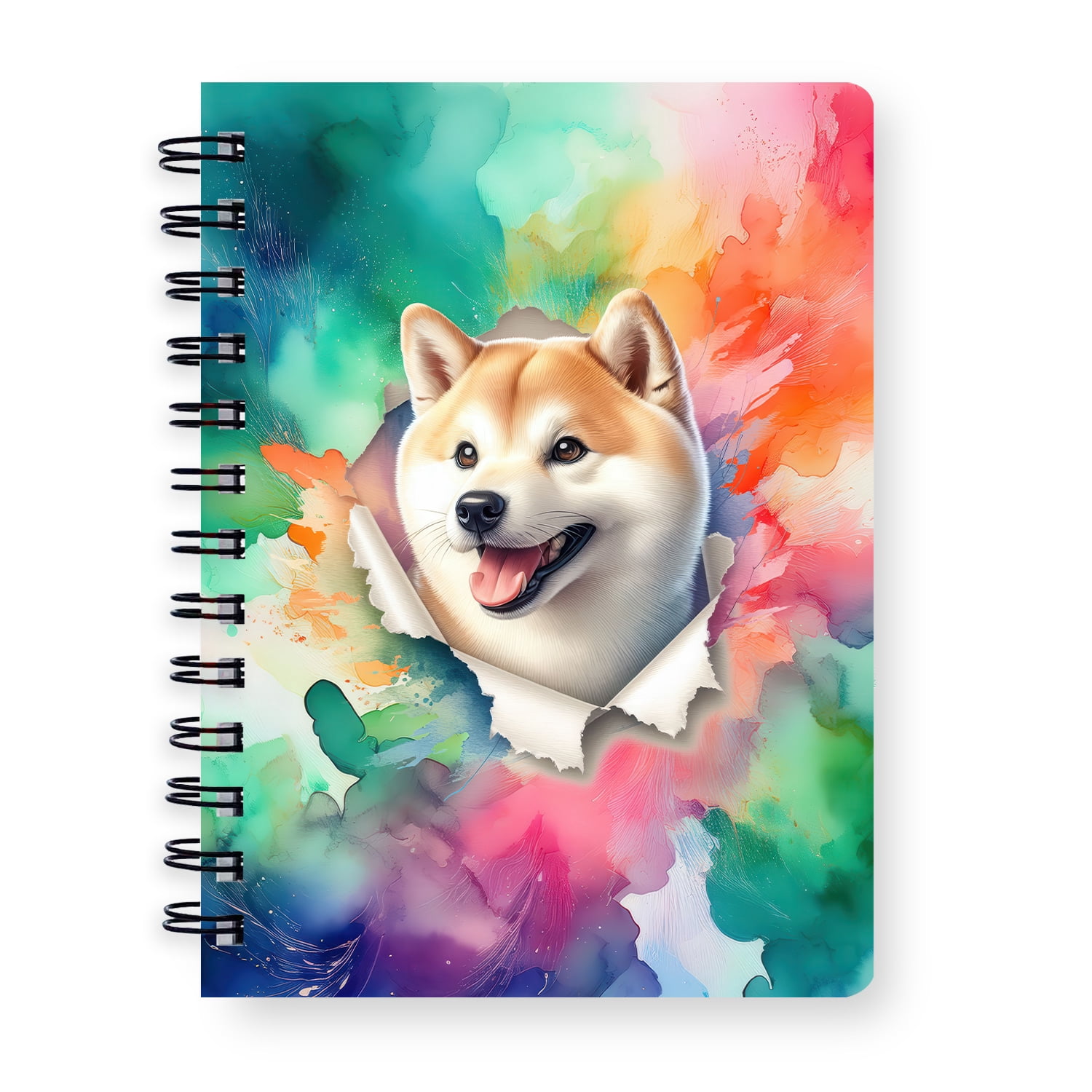 Funny Watercolor Adorable Shiba Inu Peeking Through Torn Paper Effect ...