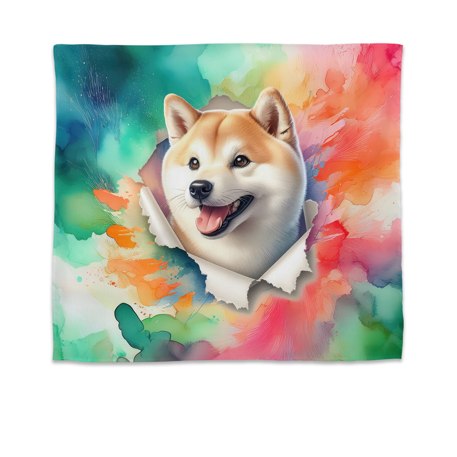 Funny Watercolor Adorable Shiba Inu Peeking Through Torn Paper Effect ...