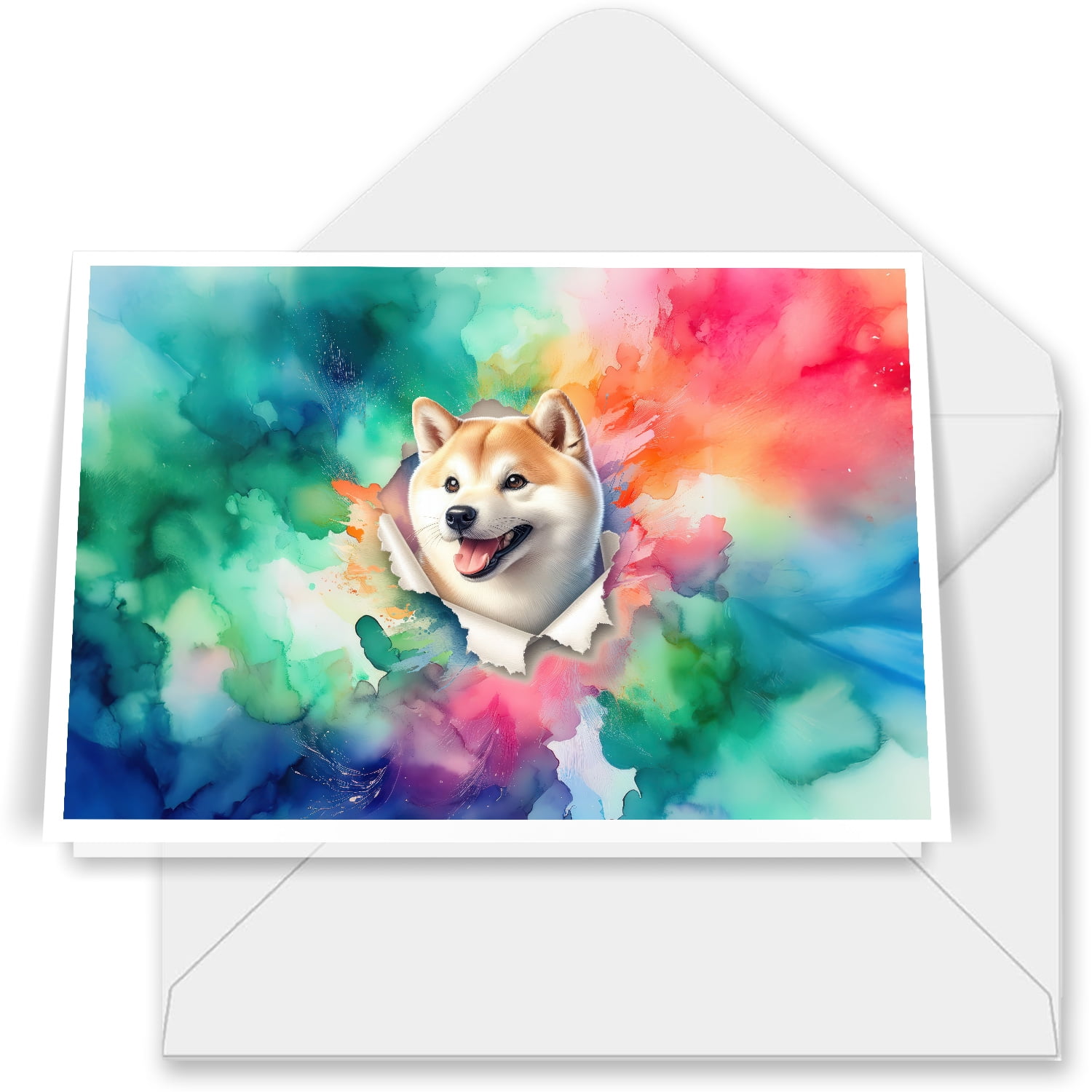 Funny Watercolor Adorable Shiba Inu Peeking Through Torn Paper Effect ...