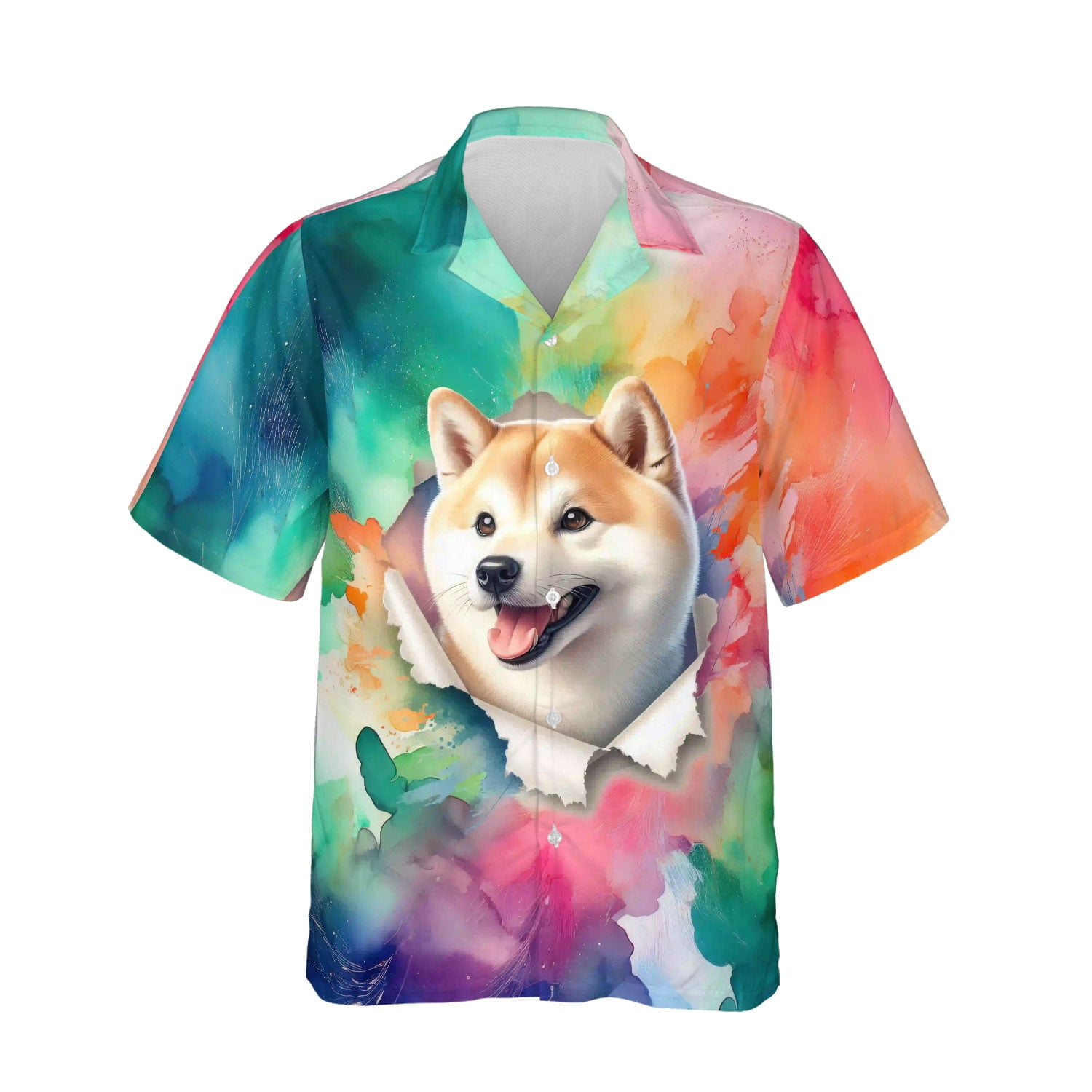 Funny Watercolor Adorable Shiba Inu Peeking Through Torn Paper Effect ...