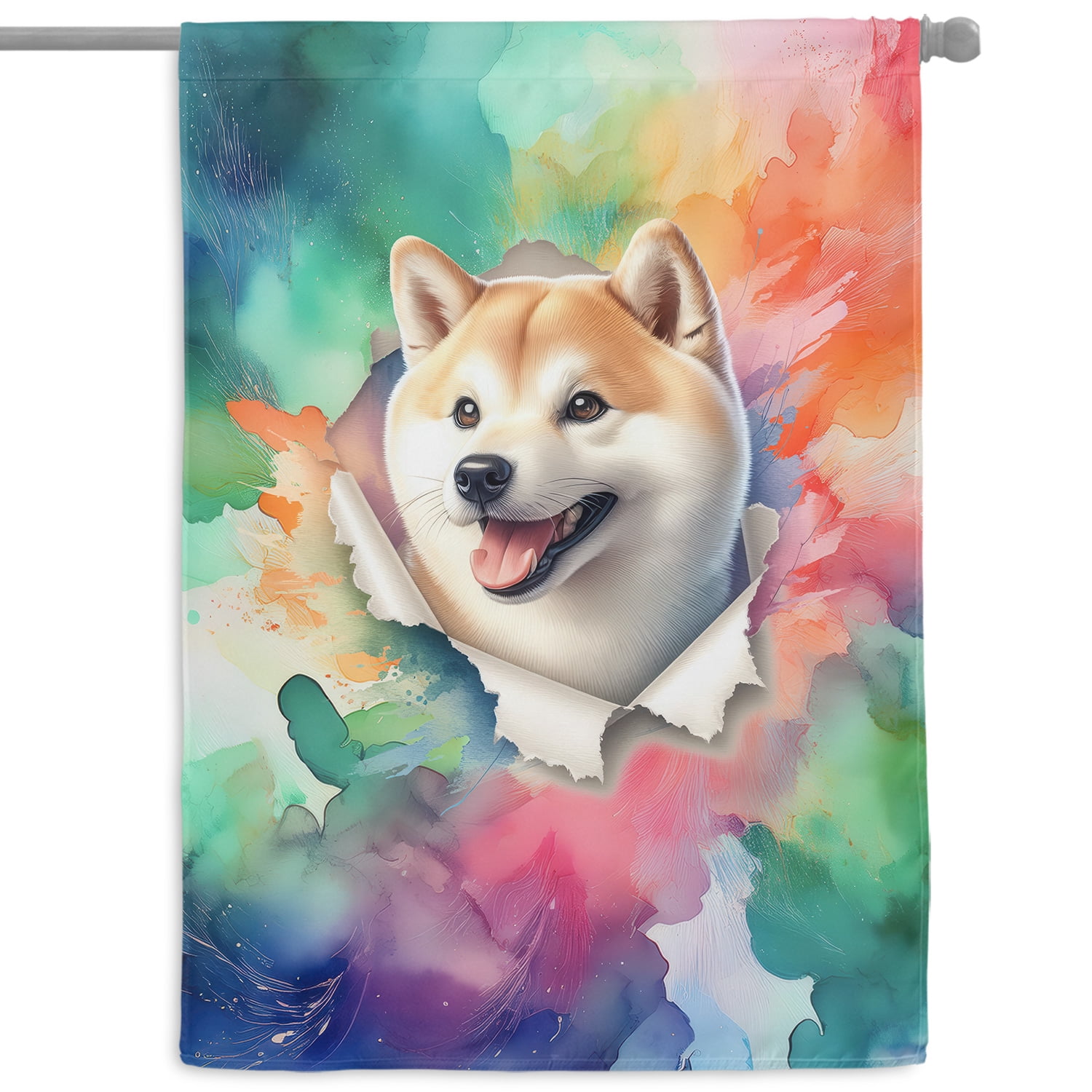 Funny Watercolor Adorable Shiba Inu Peeking Through Torn Paper Effect ...