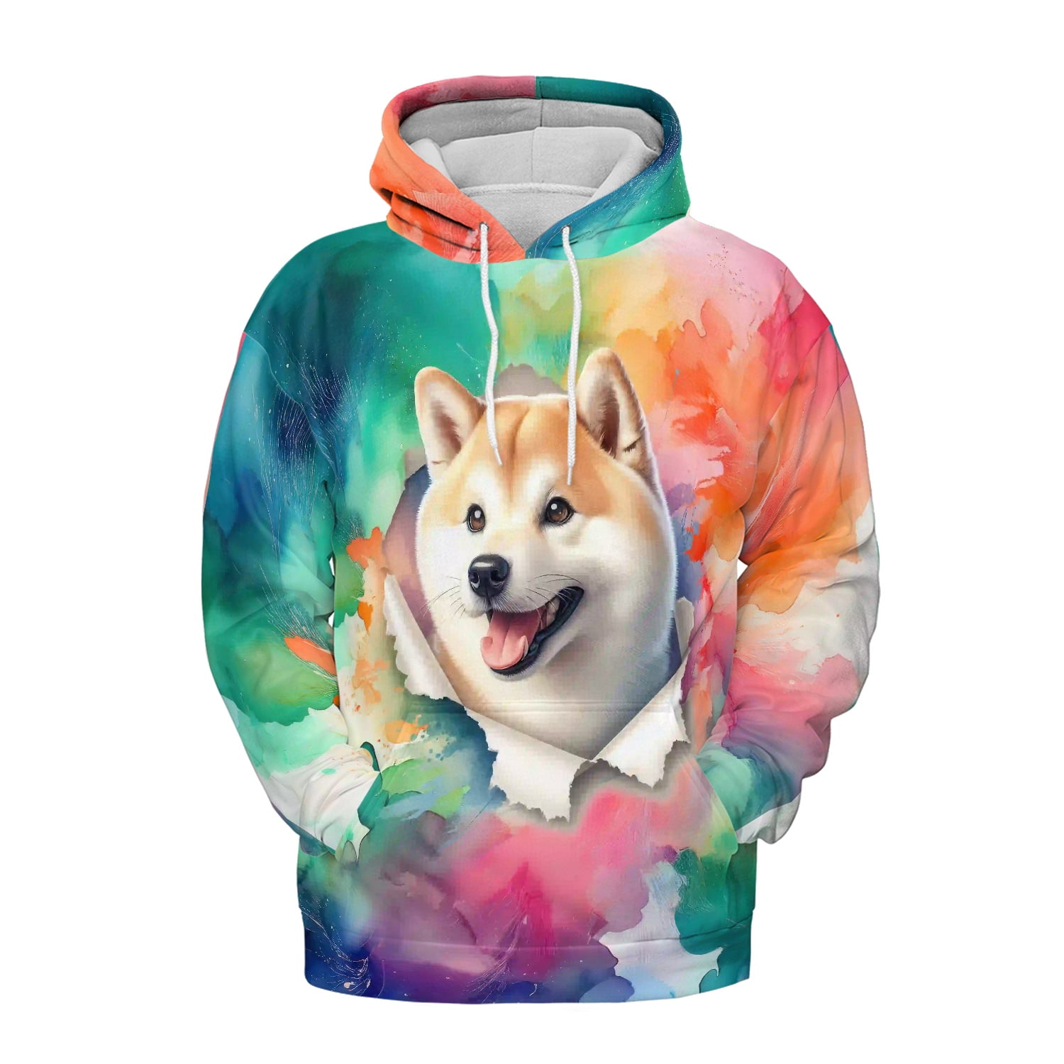 Funny Watercolor Adorable Shiba Inu Peeking Through Torn Paper Effect ...