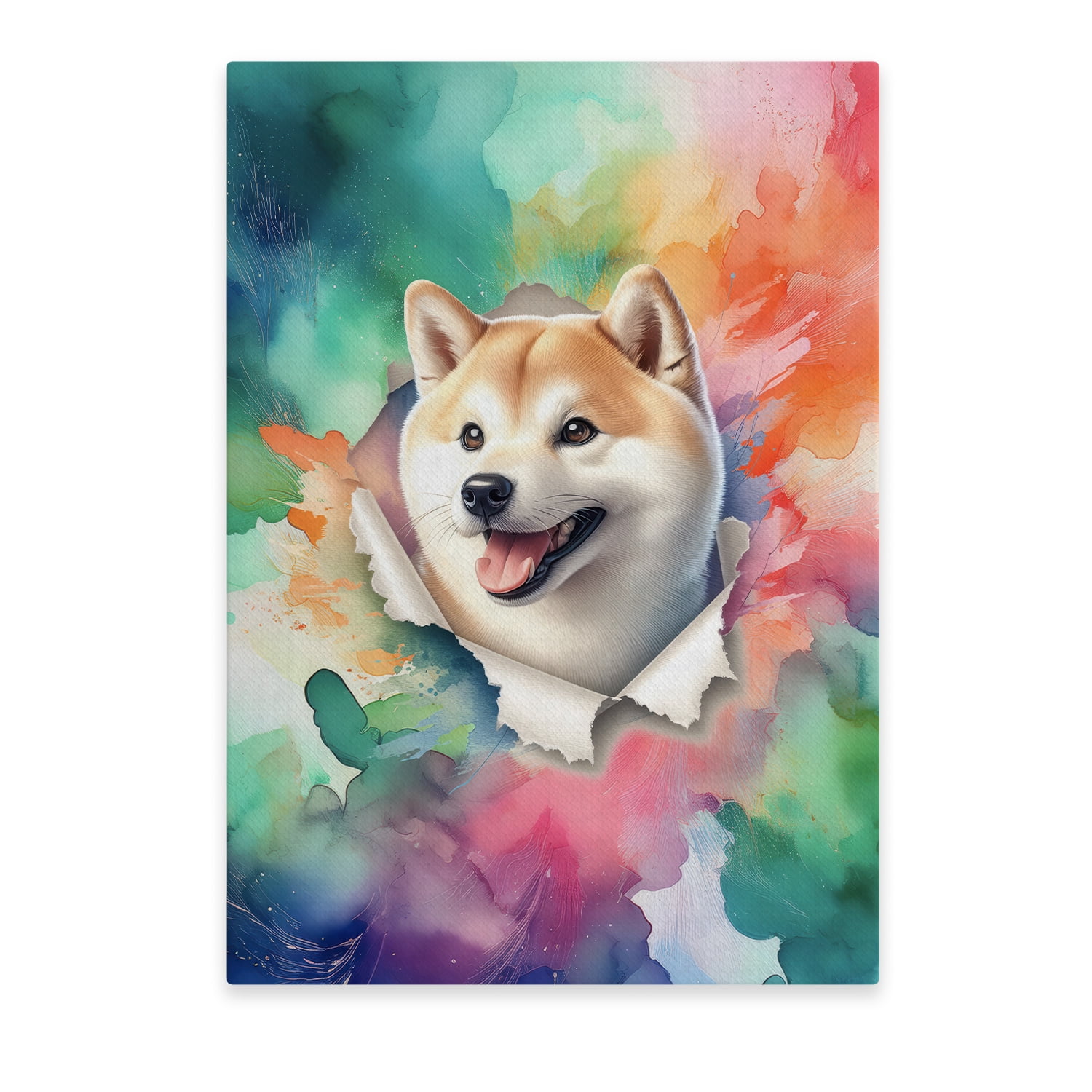 Funny Watercolor Adorable Shiba Inu Peeking Through Torn Paper Effect ...