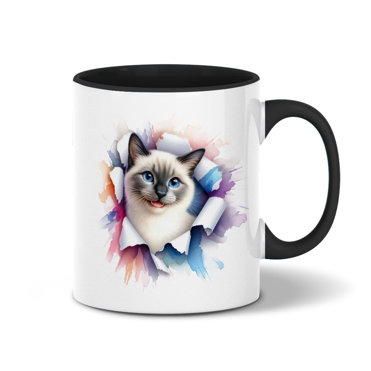 Funny Watercolor Adorable Siamese Peeking Through Torn Paper Effect ...