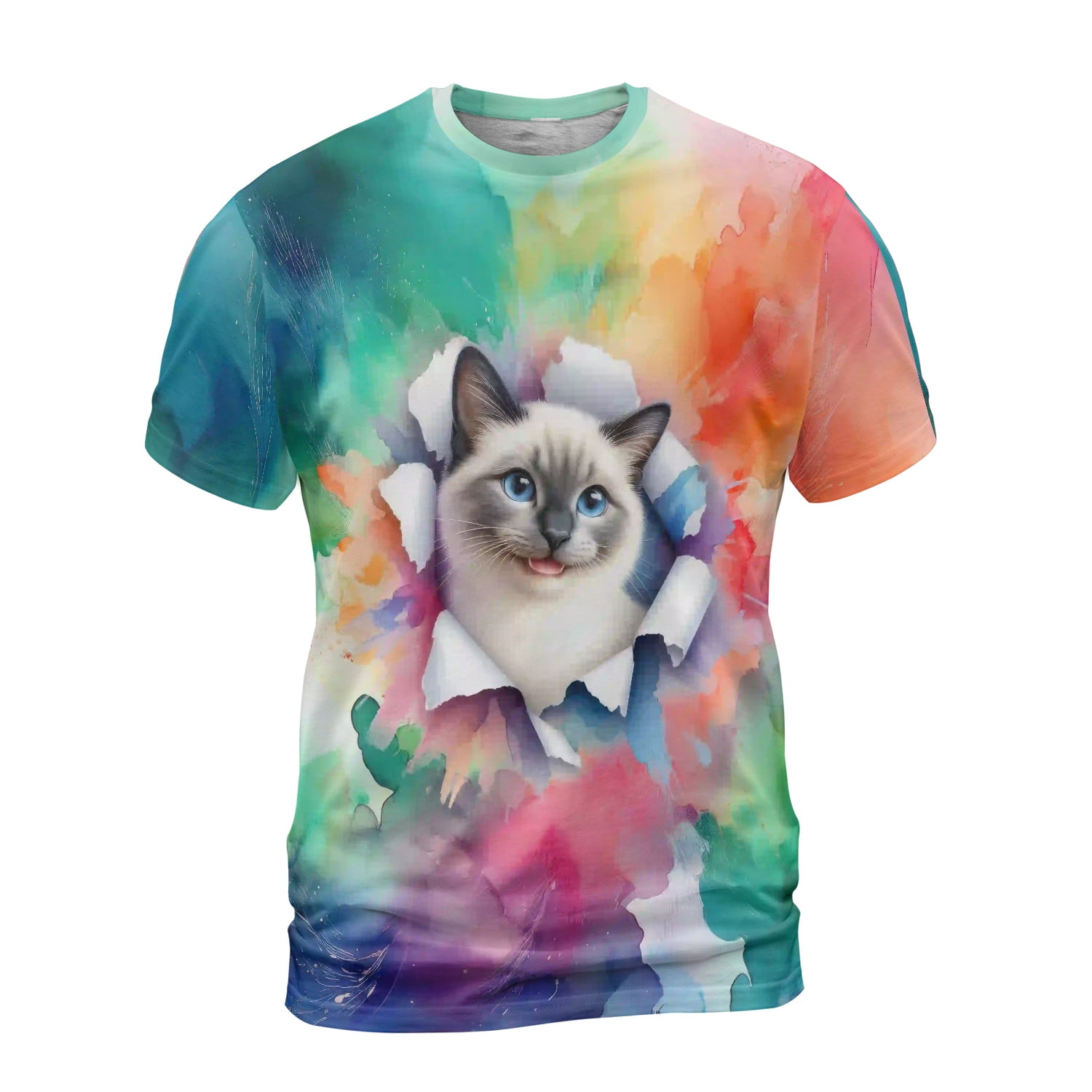 Funny Watercolor Adorable Siamese Peeking Through Torn Paper Effect All ...