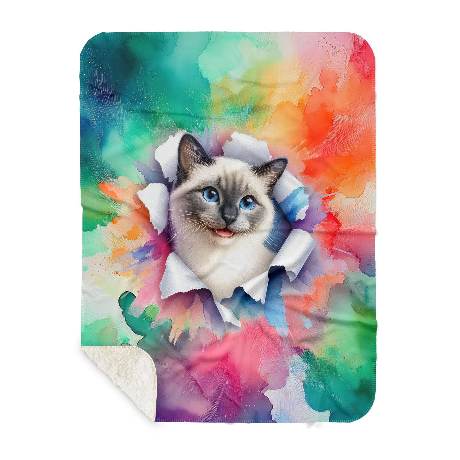 Funny Watercolor Adorable Siamese Peeking Through Torn Paper Effect ...