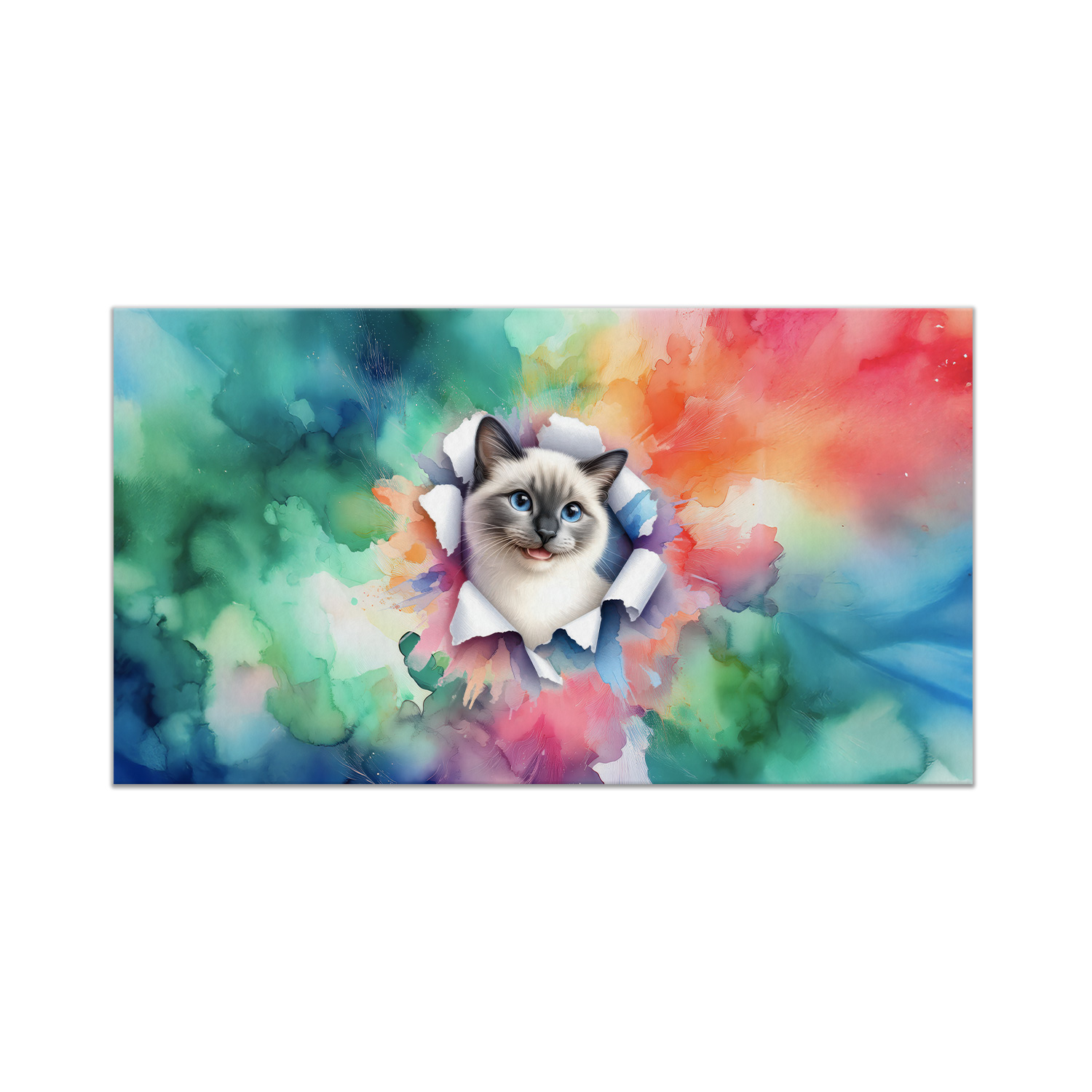 Funny Watercolor Adorable Siamese Peeking Through Torn Paper Effect ...