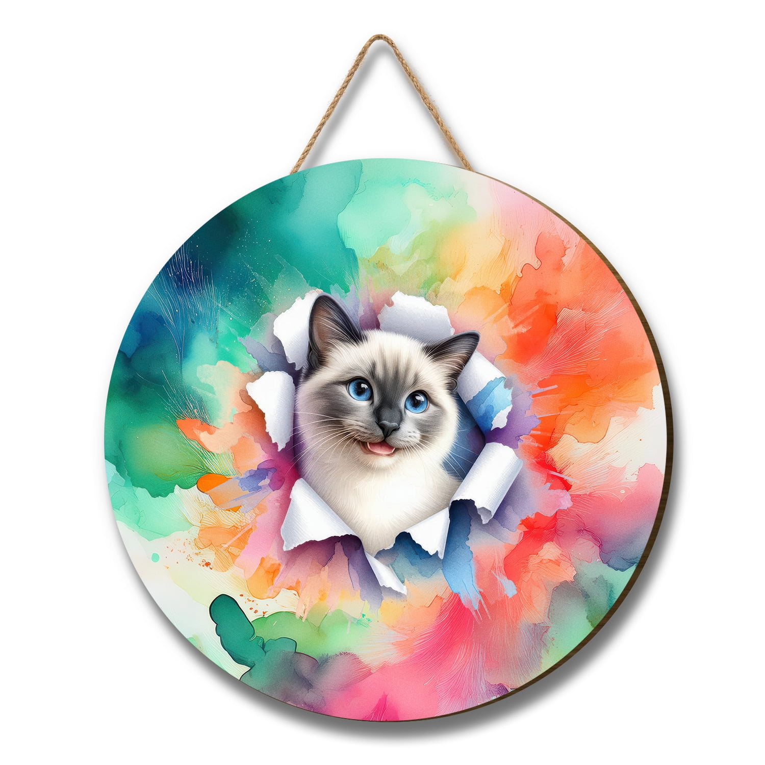 Funny Watercolor Adorable Siamese Peeking Through Torn Paper Effect ...