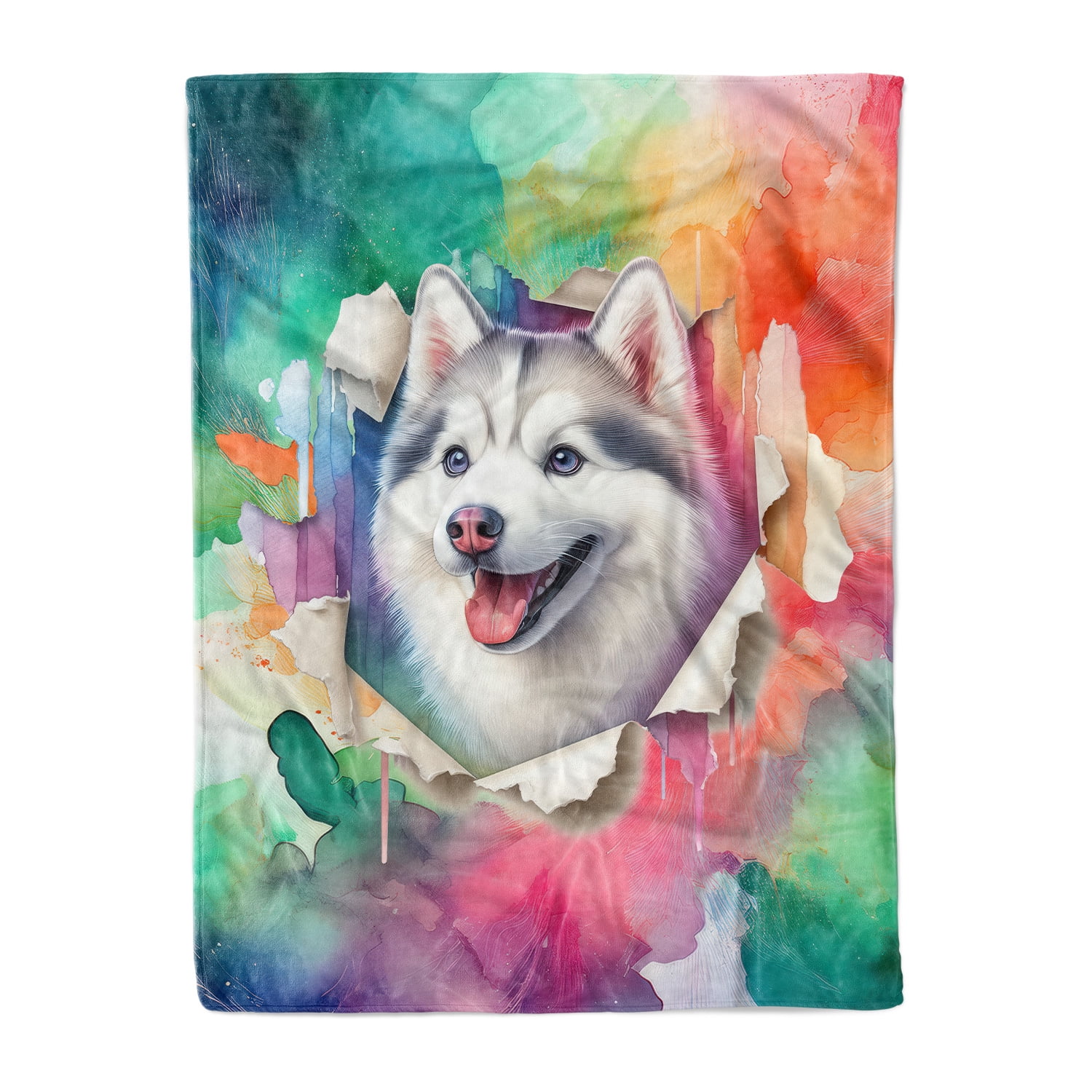 Funny Watercolor Adorable Siberian Husky Peeking Through Torn Paper ...